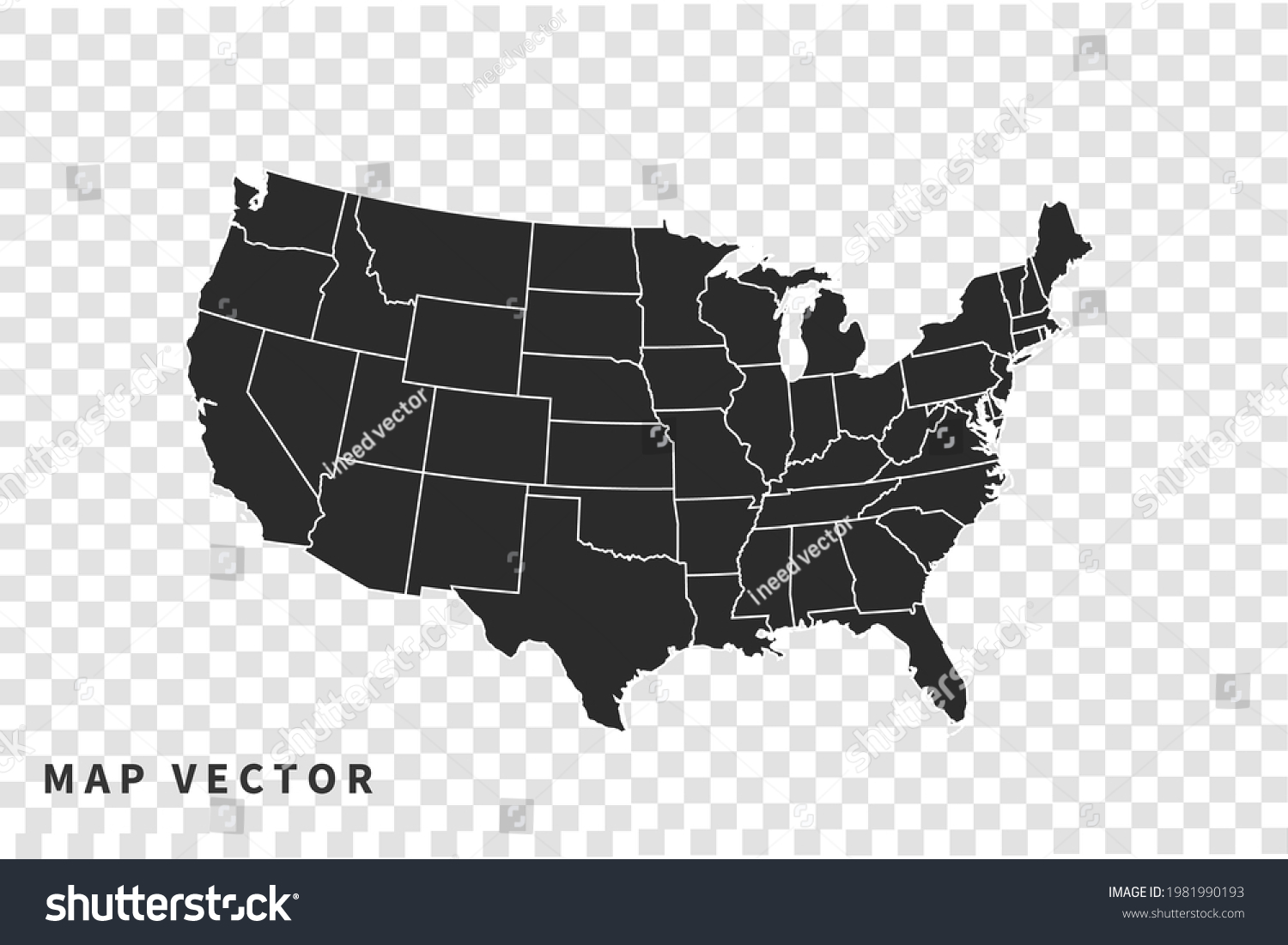 Usa Map Vector Isolated On Transparent Stock Vector (Royalty Free ...