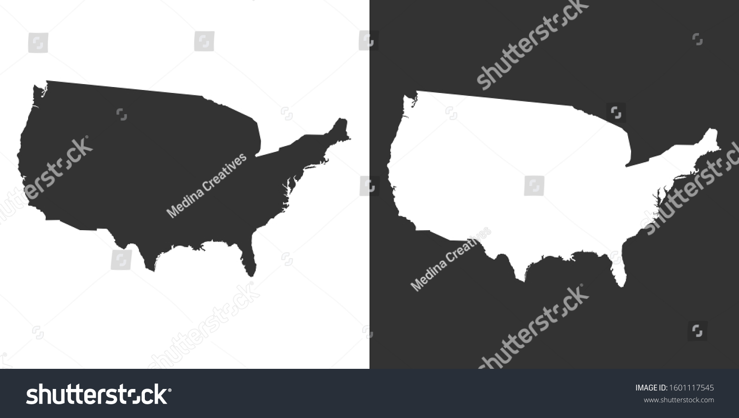 Usa Map Black White Vector Stok Vektör (Telifsiz) 1601117545 | Shutterstock
