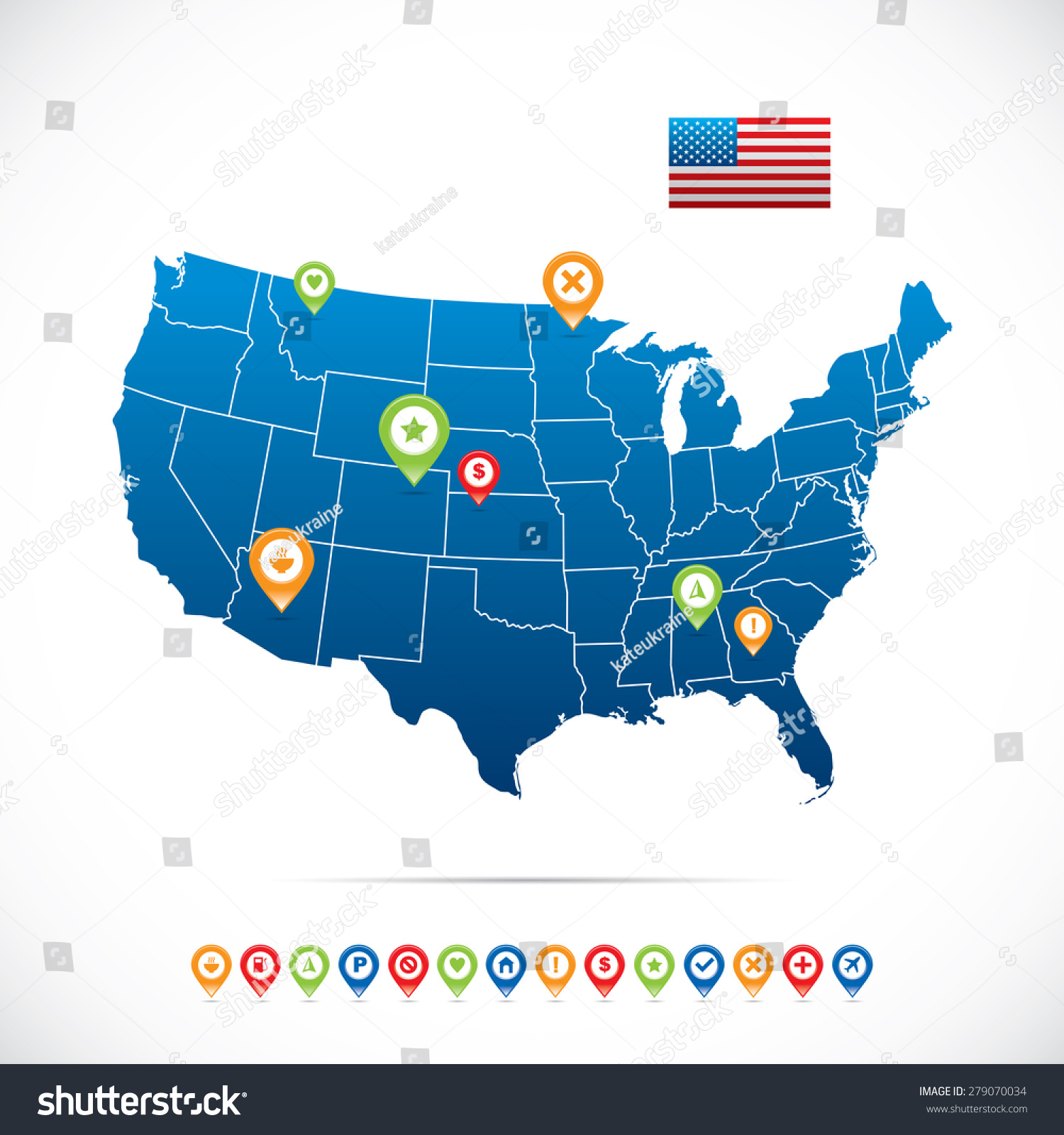 Usa Map Icons Stock Vector (Royalty Free) 279070034 | Shutterstock