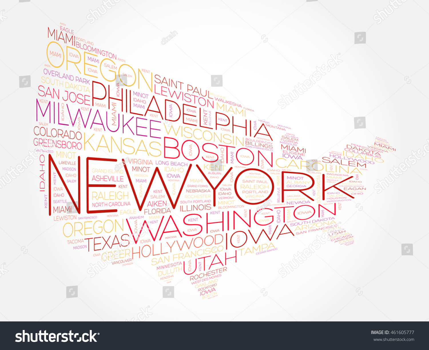 Usa Map Word Cloud Collage Most Stock Vector (Royalty Free) 461605777 ...