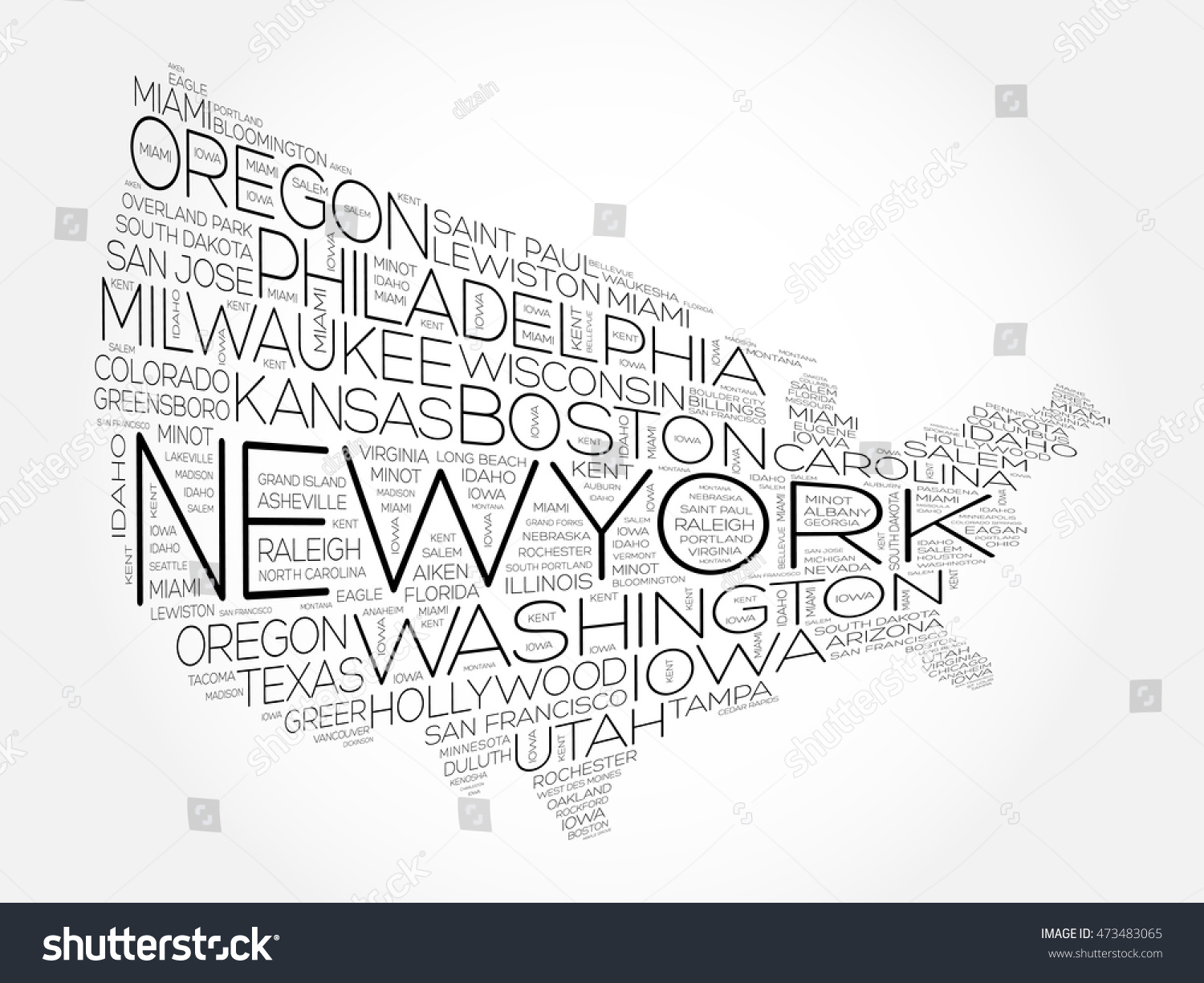 Usa Map Word Cloud Collage Most Stock Vector (Royalty Free) 473483065 ...