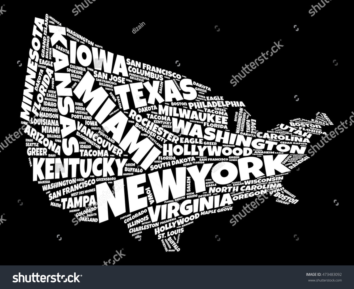 Usa Map Word Cloud Collage Most: vector de stock (libre de regalías ...