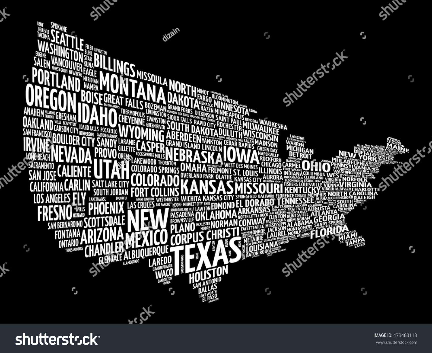 Usa Map Word Cloud Collage Most Stock Vector (Royalty Free) 473483113 ...