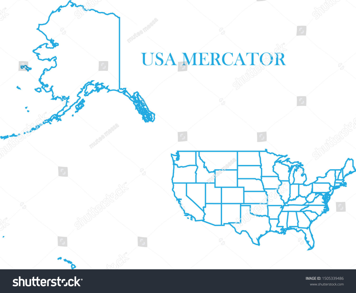 Usa Mercator Blue Line Map Vector 스톡 벡터(로열티 프리) 1505339486 | Shutterstock