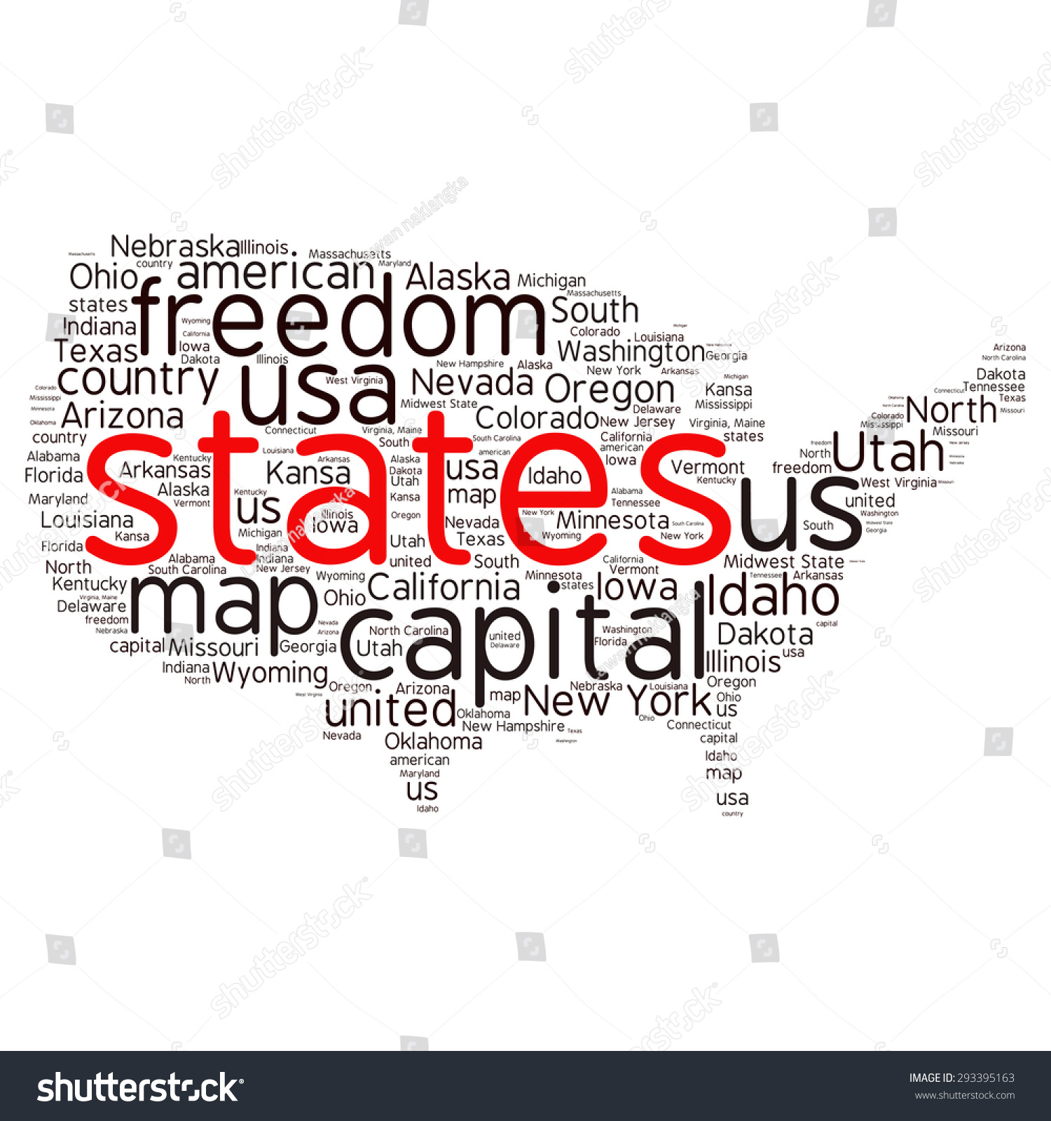 Usa State Map Tag Cloud Vector Stock Vector (Royalty Free) 293395163