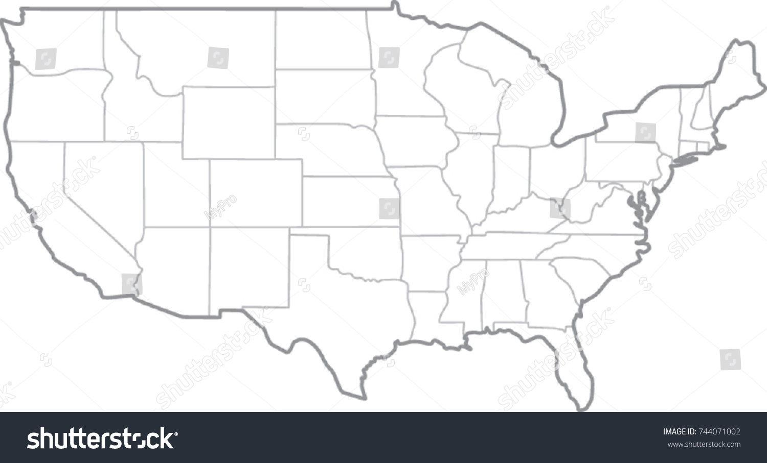 Usa States Border Map Vector Illustration 스톡 벡터(로열티 프리) 744071002 ...