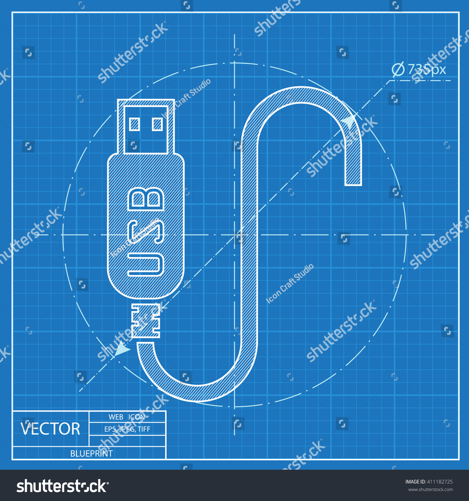 Usb Cable Icon Blueprint Style Stock Vector (Royalty Free) 411182725 ...