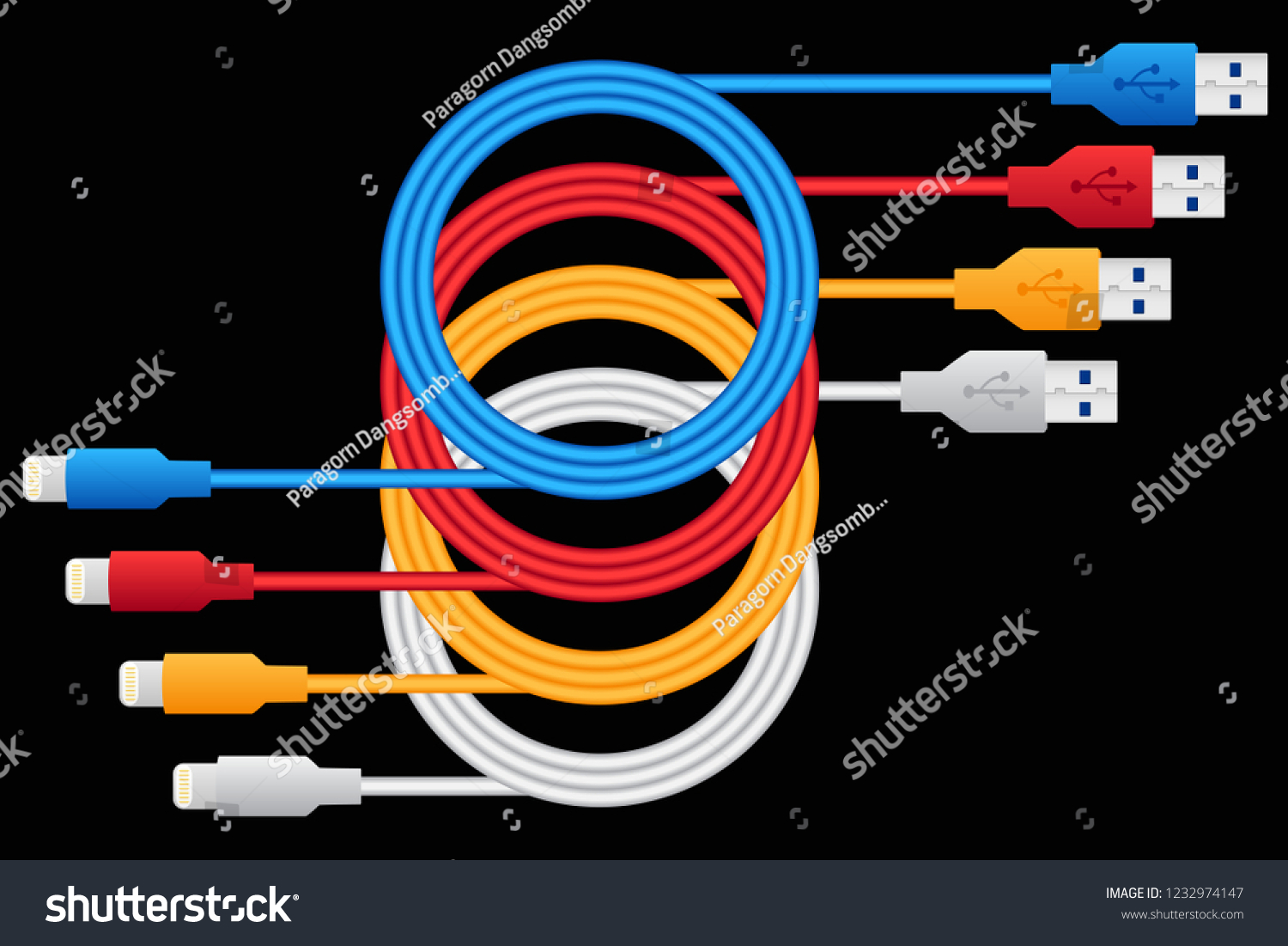 Usb Cables Plug Colorful Graphic Vector Stock Vector (Royalty Free ...