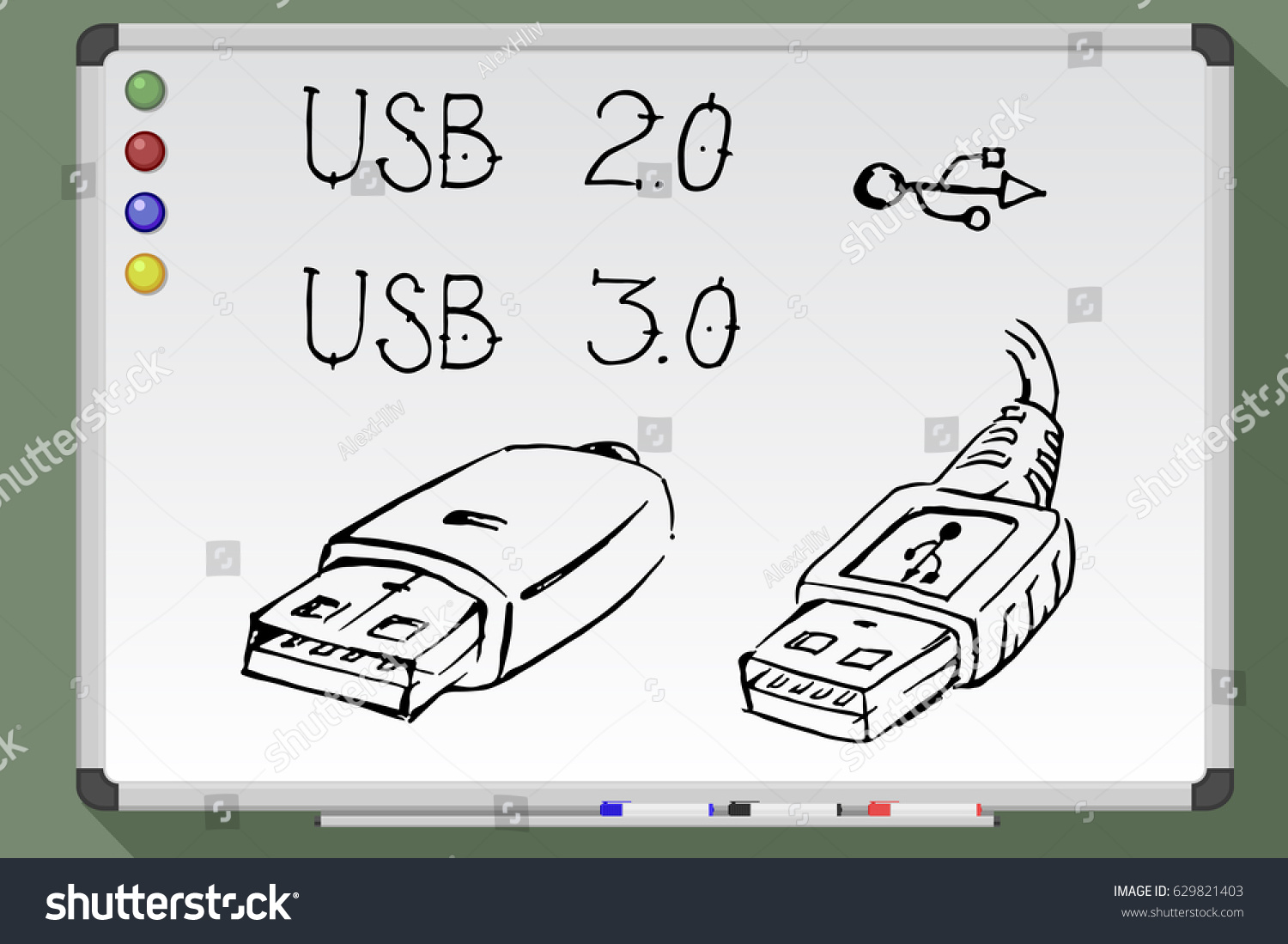 Usb Input Set Whiteboard Hand Drawn Stock Vector (Royalty Free ...
