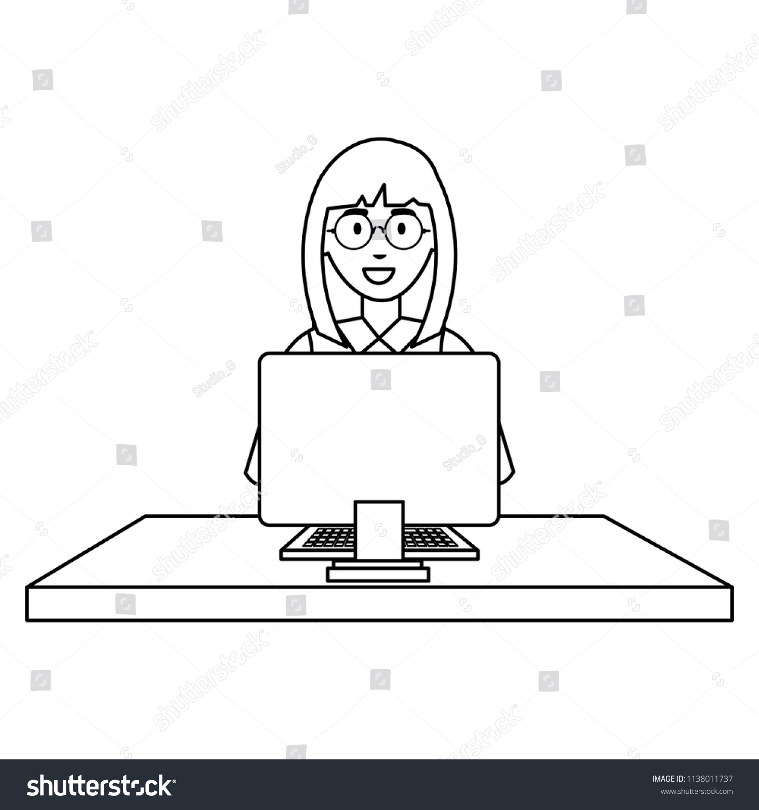 User Female Computer Desktop Stock Vector (Royalty Free) 1138011737 ...