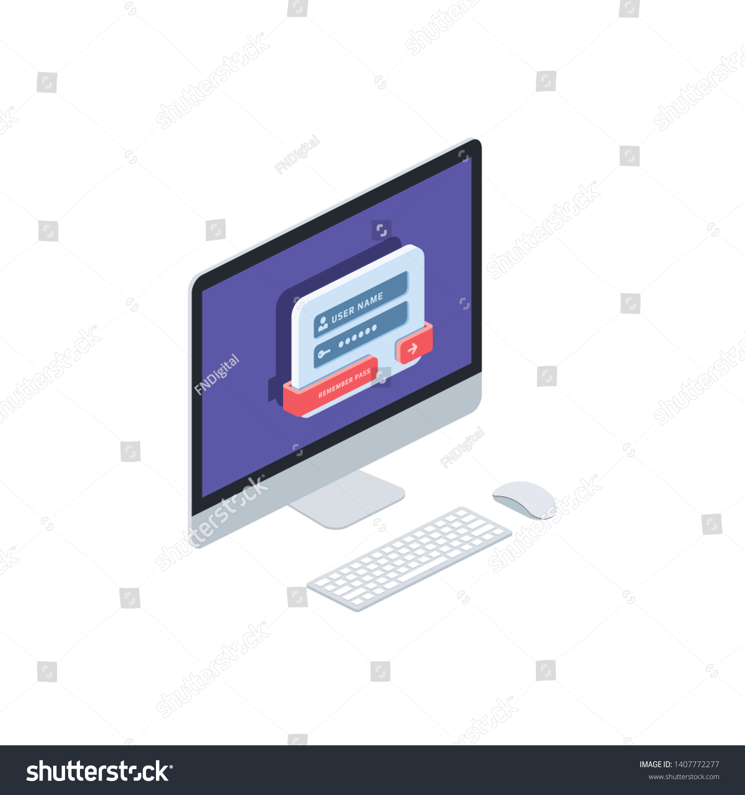 User Login Screen Computer Interface Isometric Stock Vector (Royalty ...