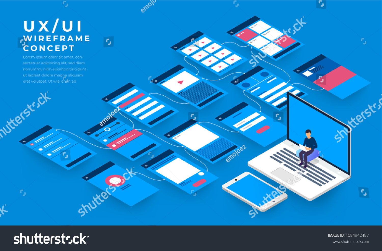 Ux Ui Flowchart Mockups Mobile Application: เวกเตอร์สต็อก (ปลอดค่า ...