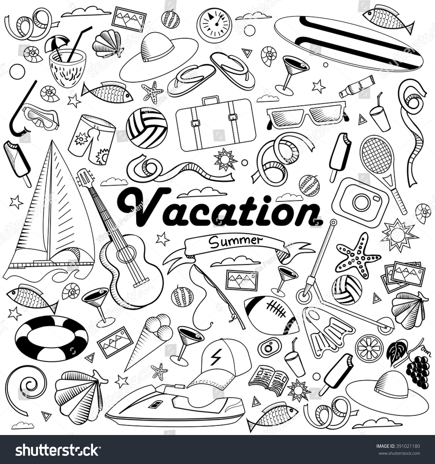 Vacation Line Art Design Vector Illustration Stock Vector (Royalty Free ...
