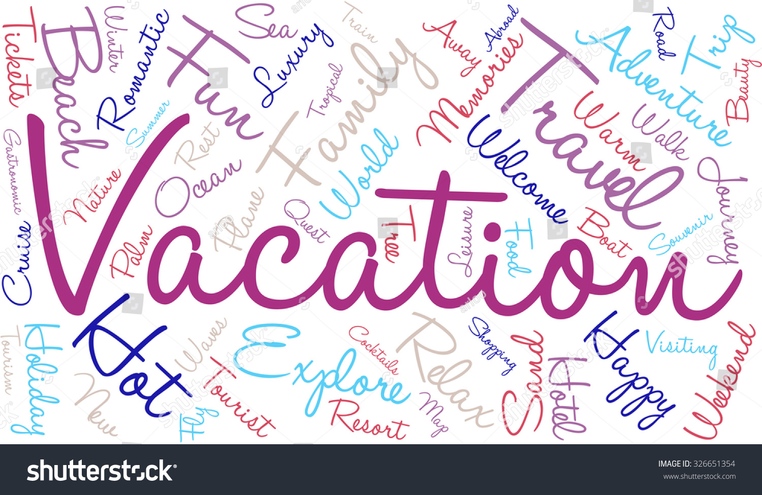 Vacation Word Cloud On White Background Stock Vector (Royalty Free ...
