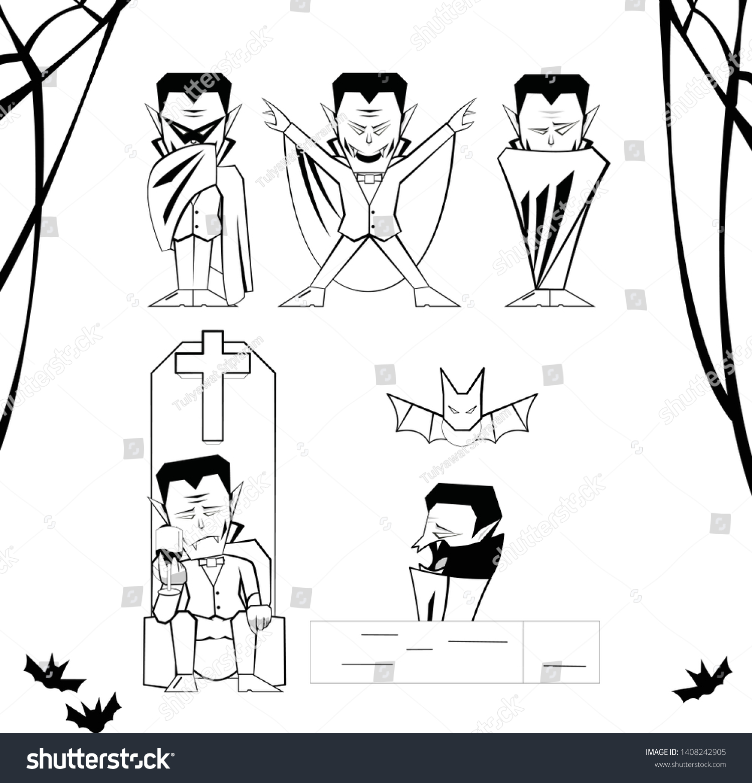 Vampire Character Outline Vector Set Stock Vector (Royalty Free) 1408242905