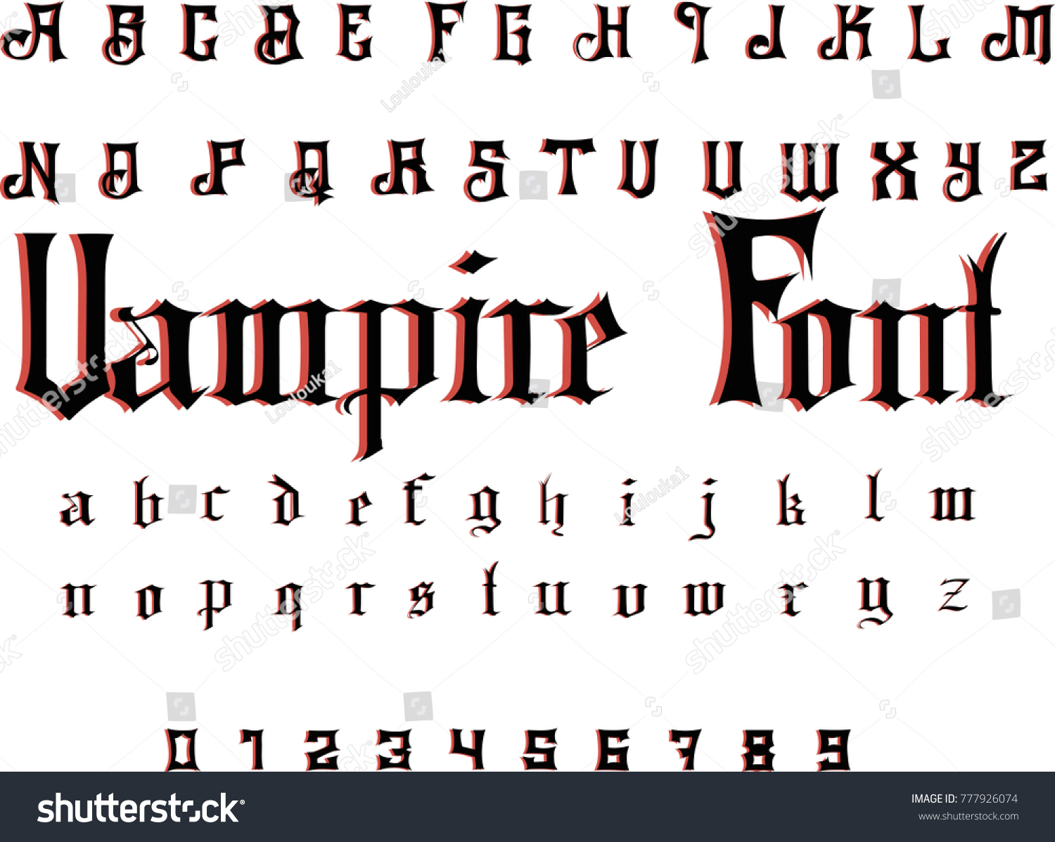 Vampire Font Gothic Horror Font Red: vector de stock (libre de regalías ...
