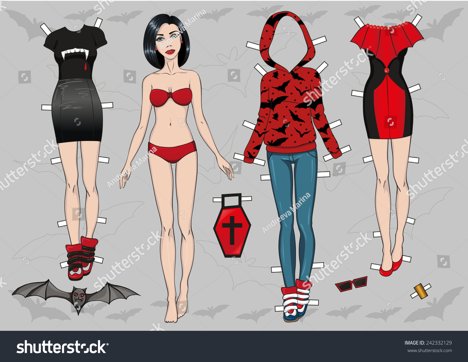 Vampire Paper Doll Her Wardrobe: เวกเตอร์สต็อก (ปลอดค่าลิขสิทธิ์) 242332129 Vampire Paper Doll Her Wardrobe: เวกเตอร์สต็อก (ปลอดค่าลิขสิทธิ์) 242332129