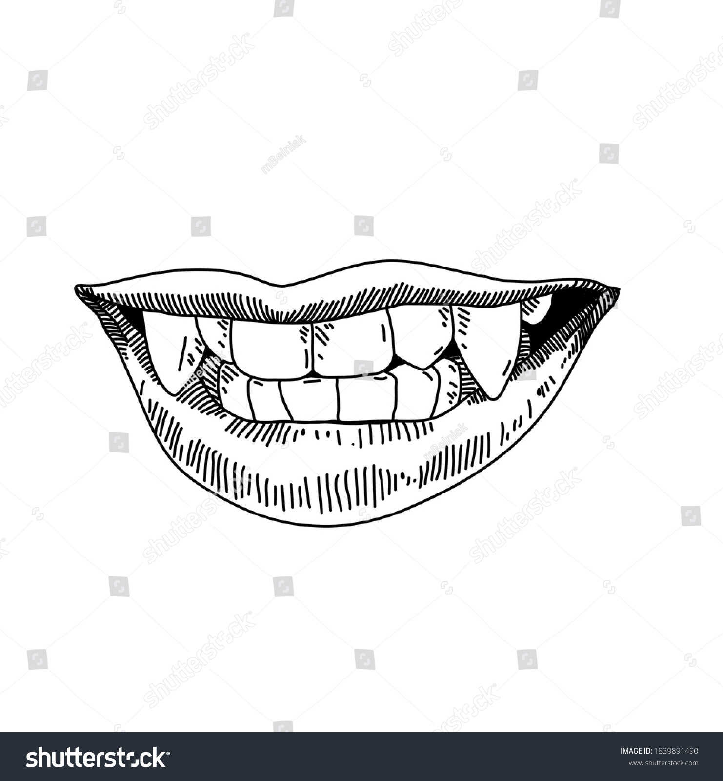 Vampire Smile Hand Drawn Vector Stock Vector (Royalty Free) 1839891490 ...