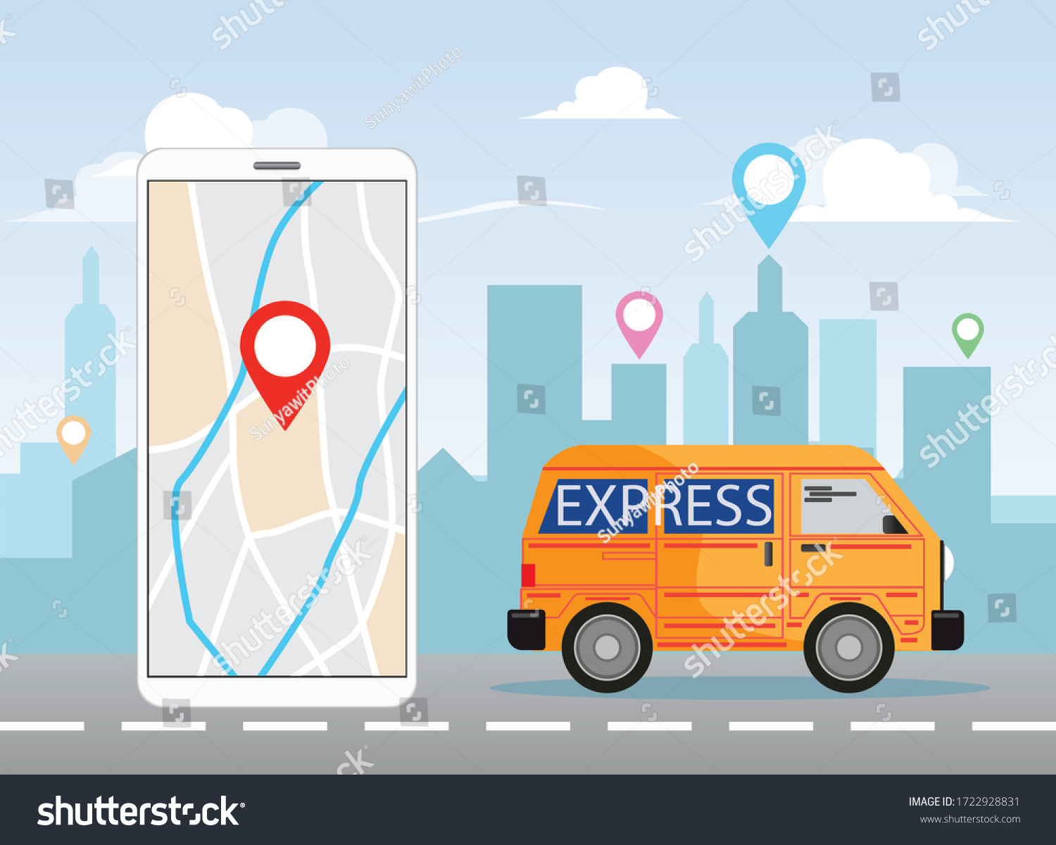 Vektor Stok Van Express Delivery Service Background Vector (Tanpa ...