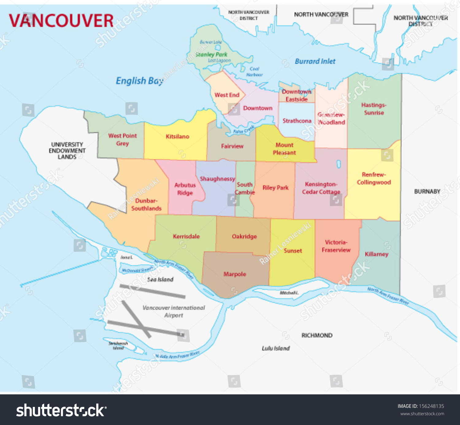 Vancouver Administrative Map: เวกเตอร์สต็อก (ปลอดค่าลิขสิทธิ์ ...