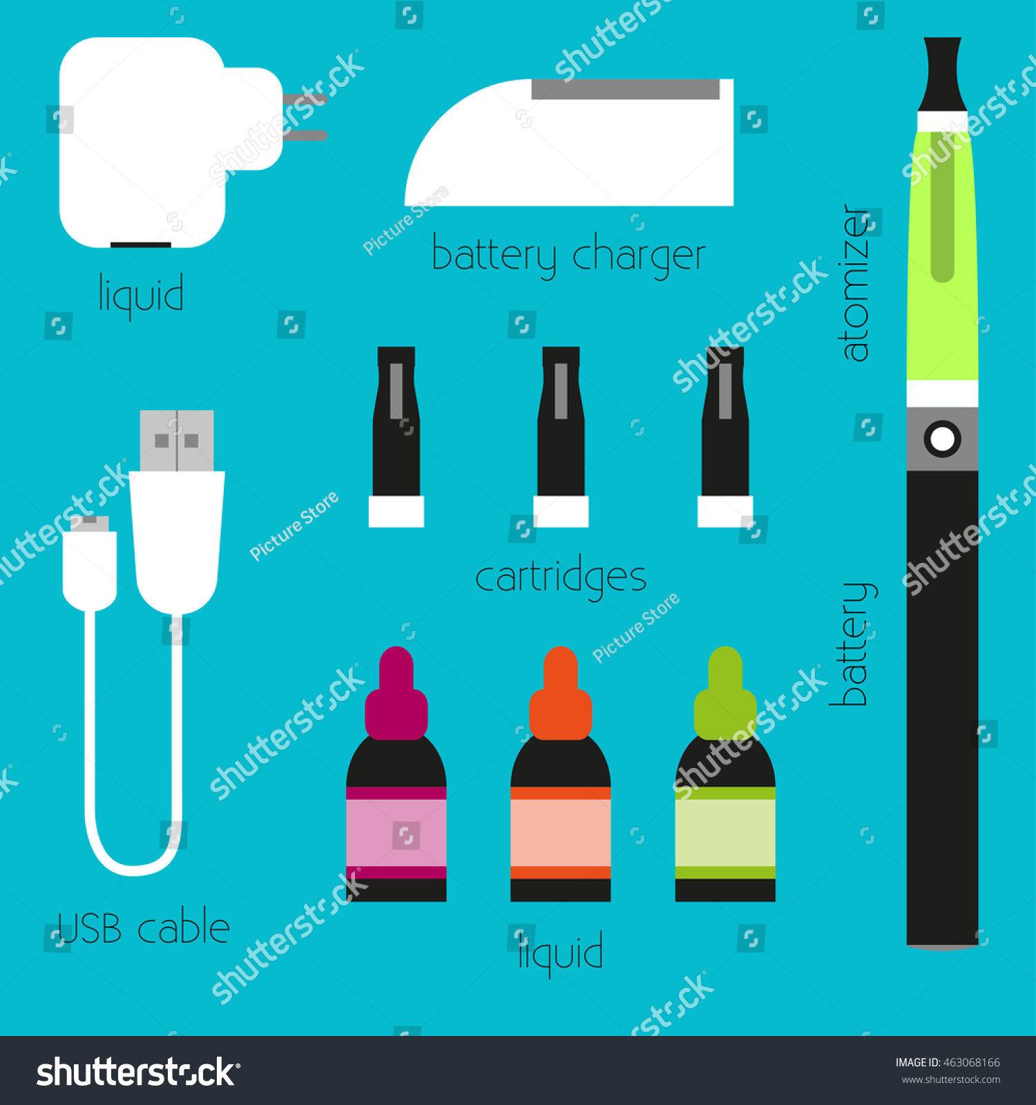 Vape Vector Illustration Set Vaporizer Flat: เวกเตอร์สต็อก (ปลอดค่า ...