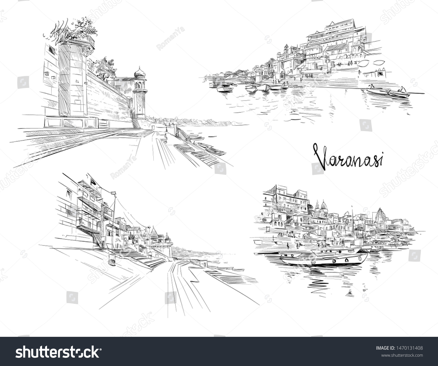 Varanasi India Hand Drawn Vector Illustration Stock Vector (Royalty ...