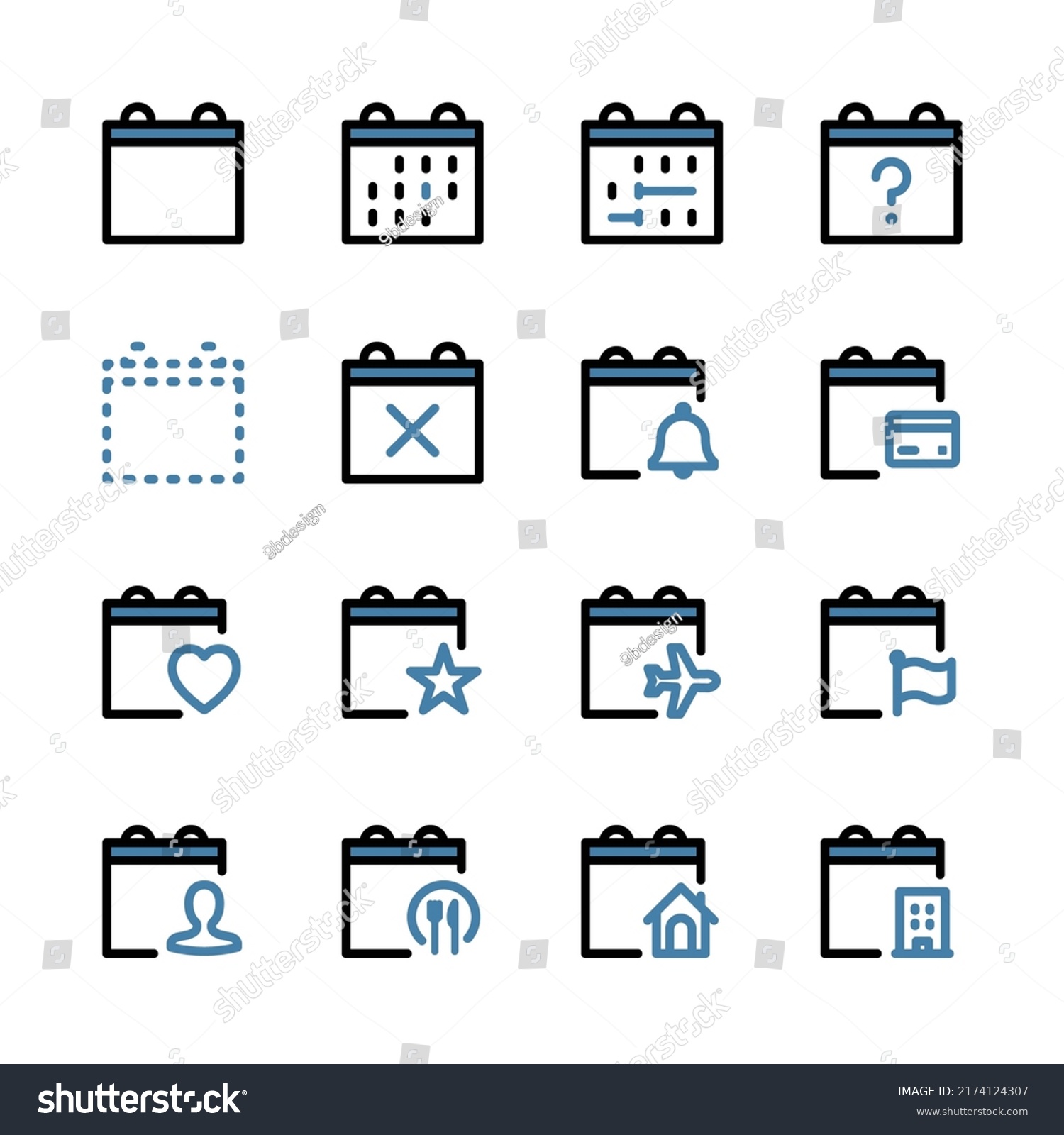 Various Calendar Gui Icons Set Stock Vector (Royalty Free) 2174124307 ...