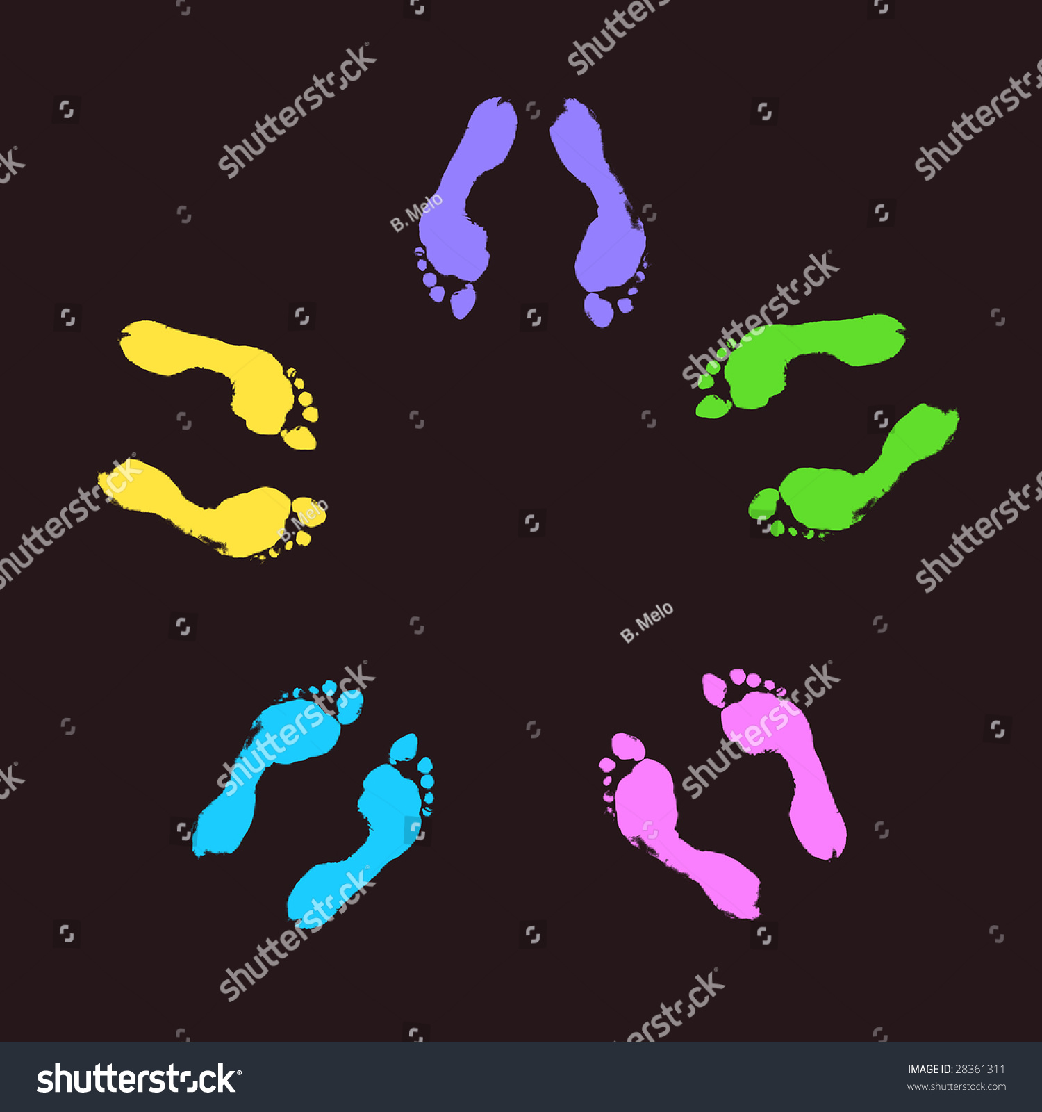 Various Colored Footprints Set In A Circle Stock Vector Illustration ...