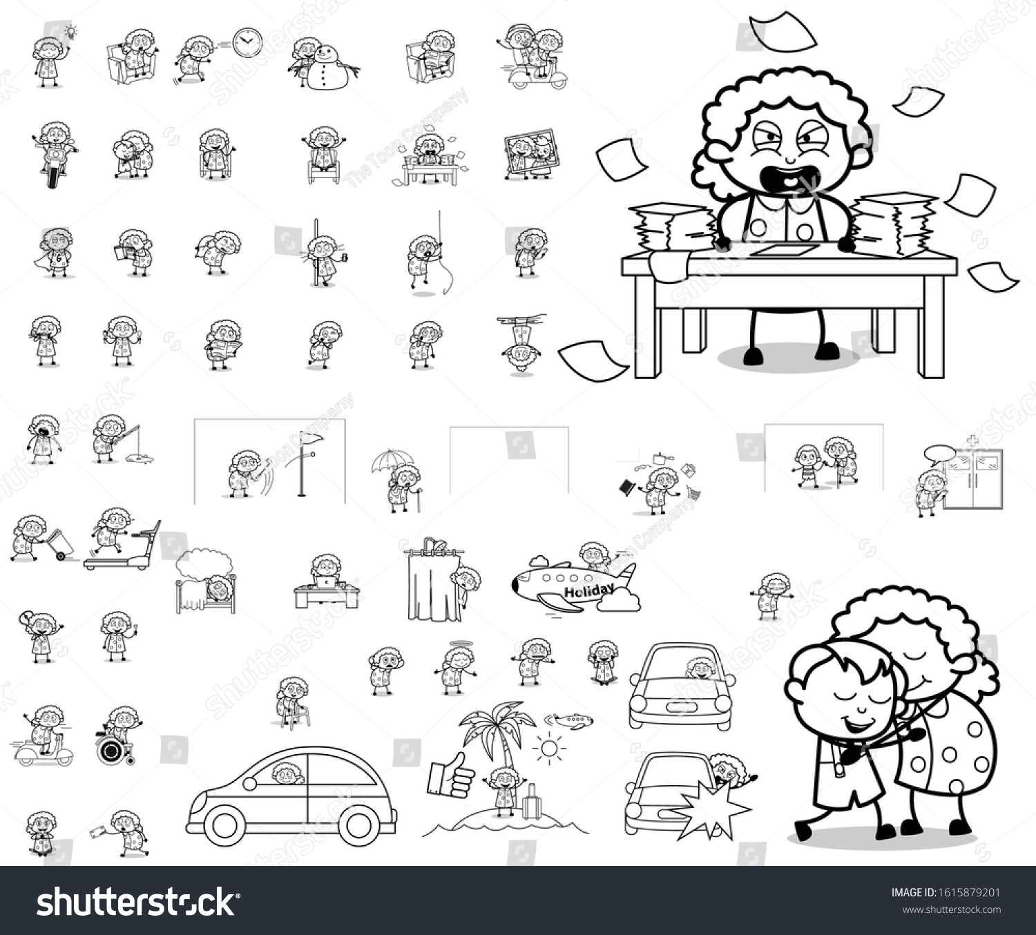 Various Comic Retro Old Granny Different Stock Vector Royalty Free