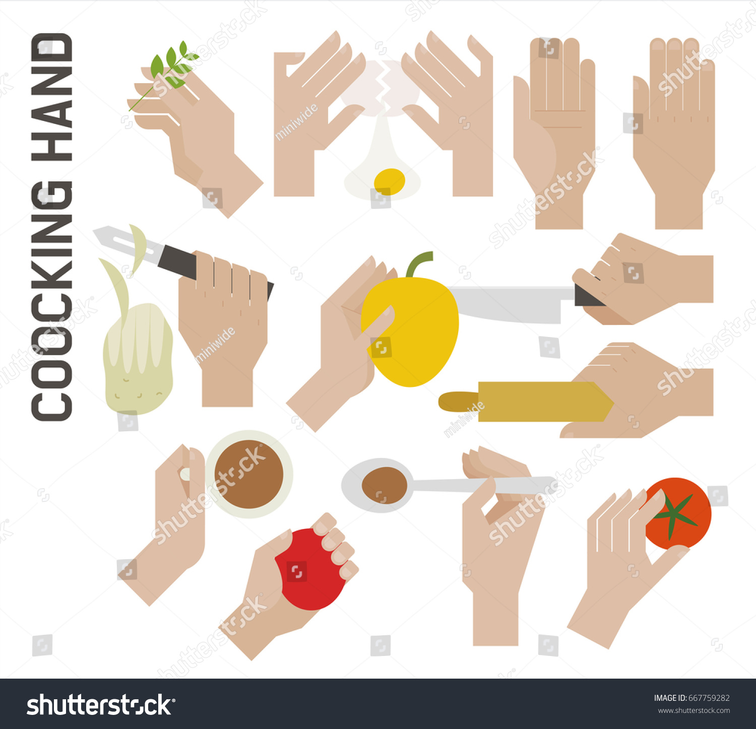 Various Cooking Hand Pose Vector Illustration Stock Vector (Royalty ...