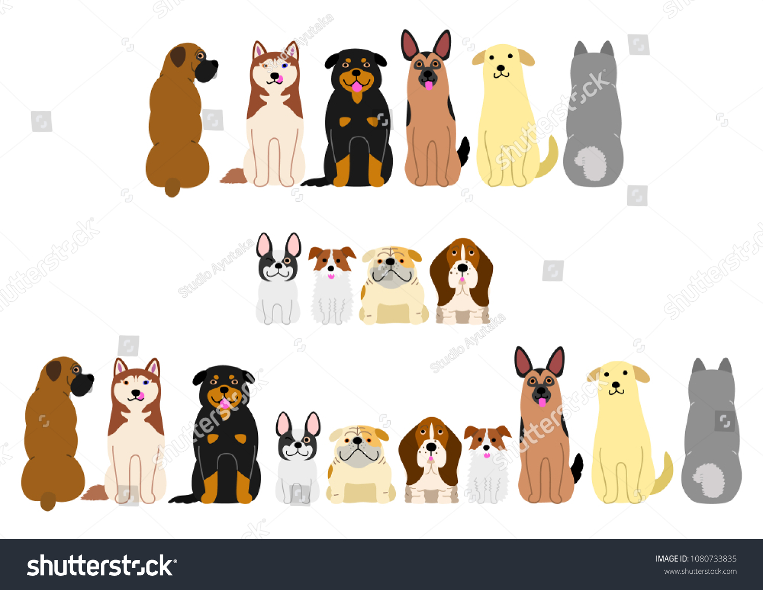 Various Dogs Border Set Stock Vector (Royalty Free) 1080733835