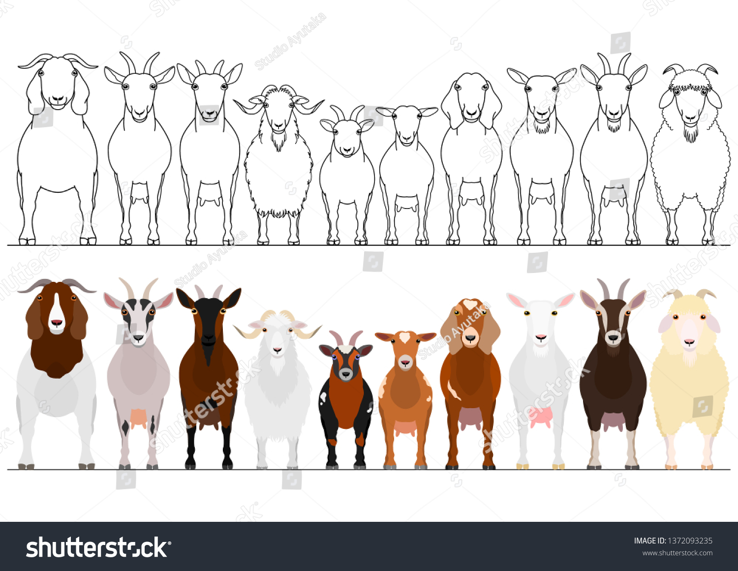 Various Goats Border Set Stock Vector (Royalty Free) 1372093235 ...