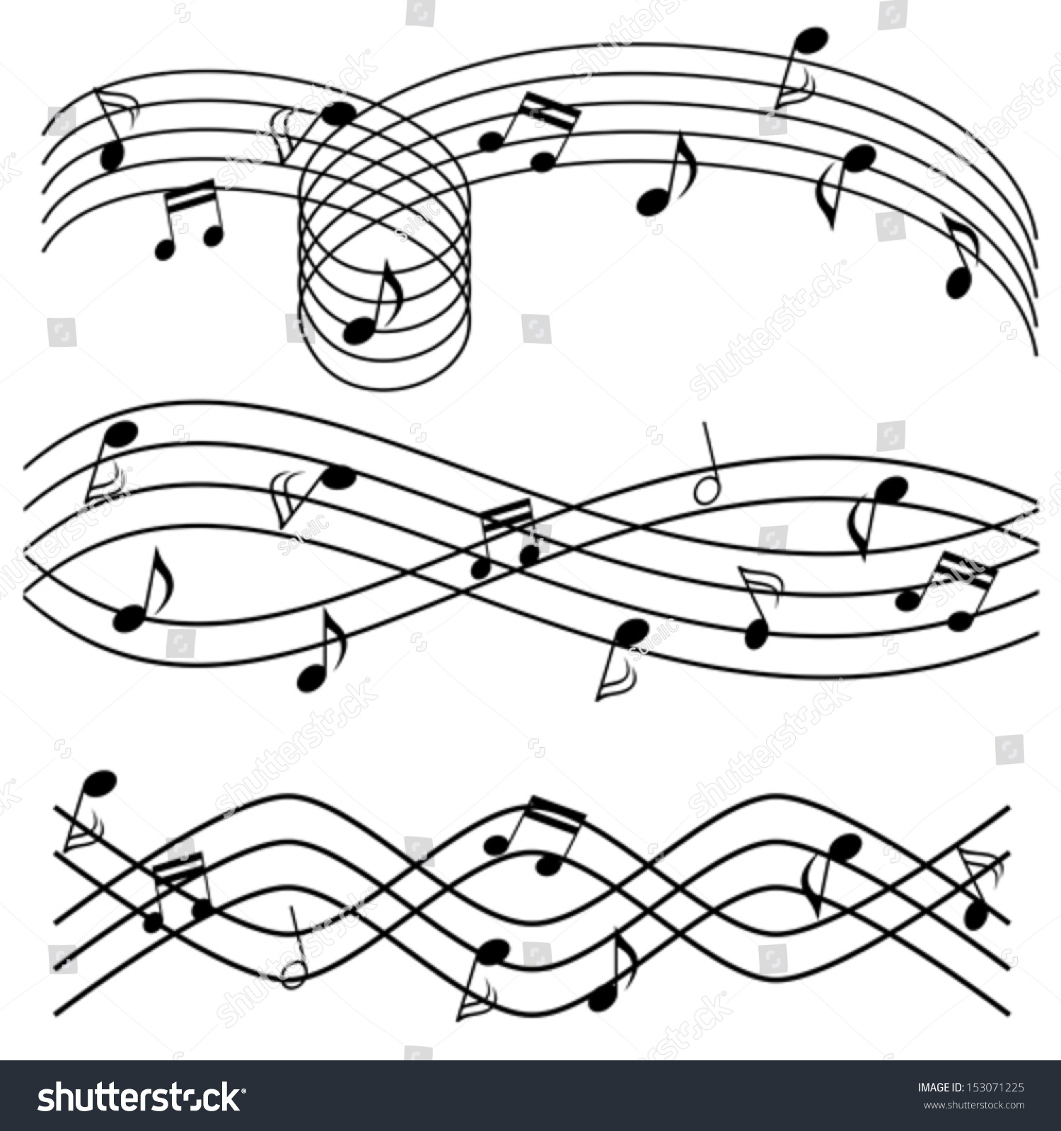Various Music Notes On Stave Stock Vector (Royalty Free) 153071225