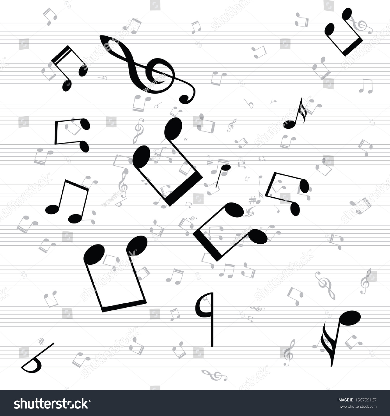 Various Music Notes On Stave Vector Stock Vector (Royalty Free) 156759167