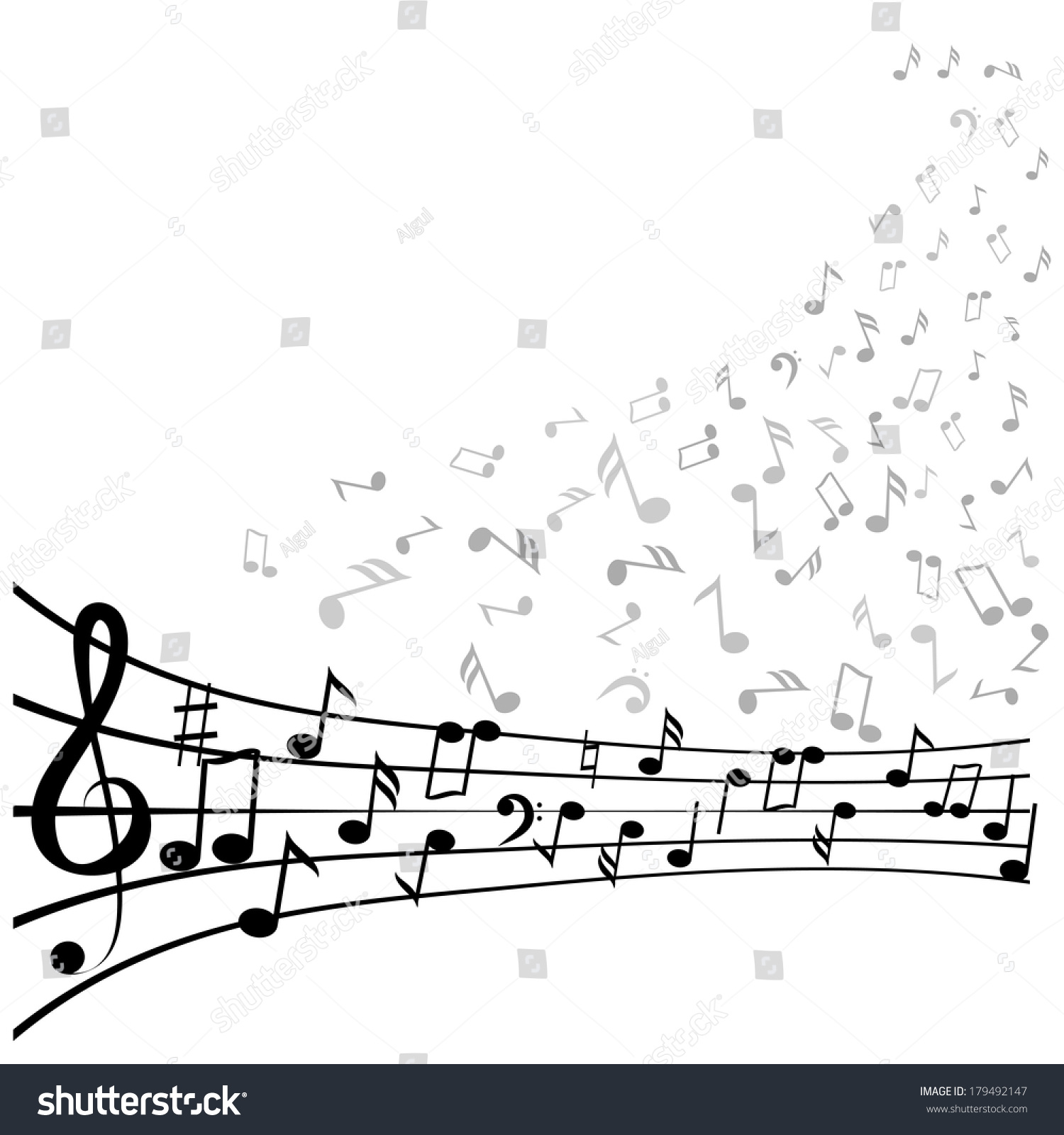Various Music Notes On Stave Vector 스톡 벡터(로열티 프리) 179492147 | Shutterstock