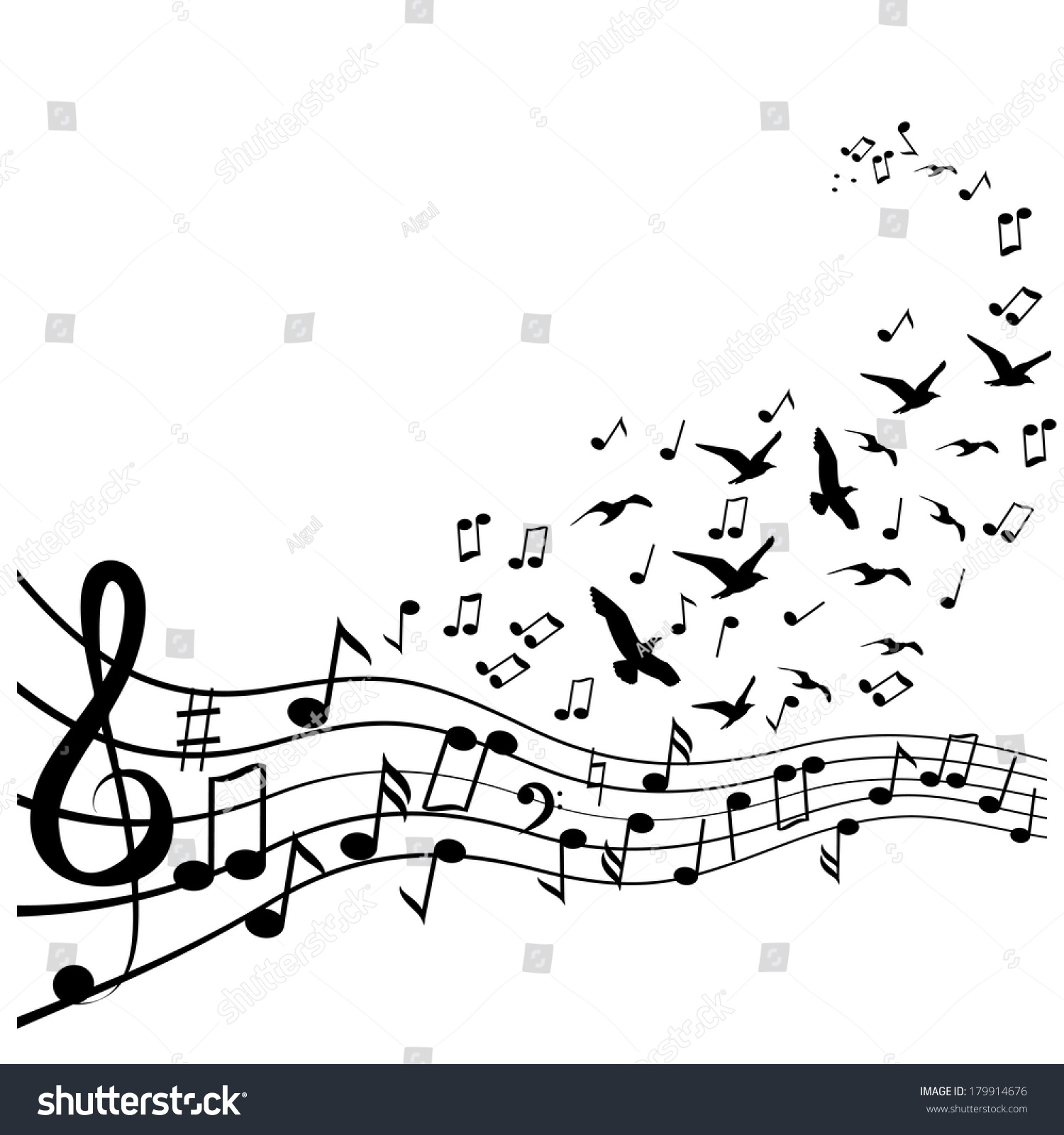 Various Music Notes On Stave Vector: vector de stock (libre de regalías ...