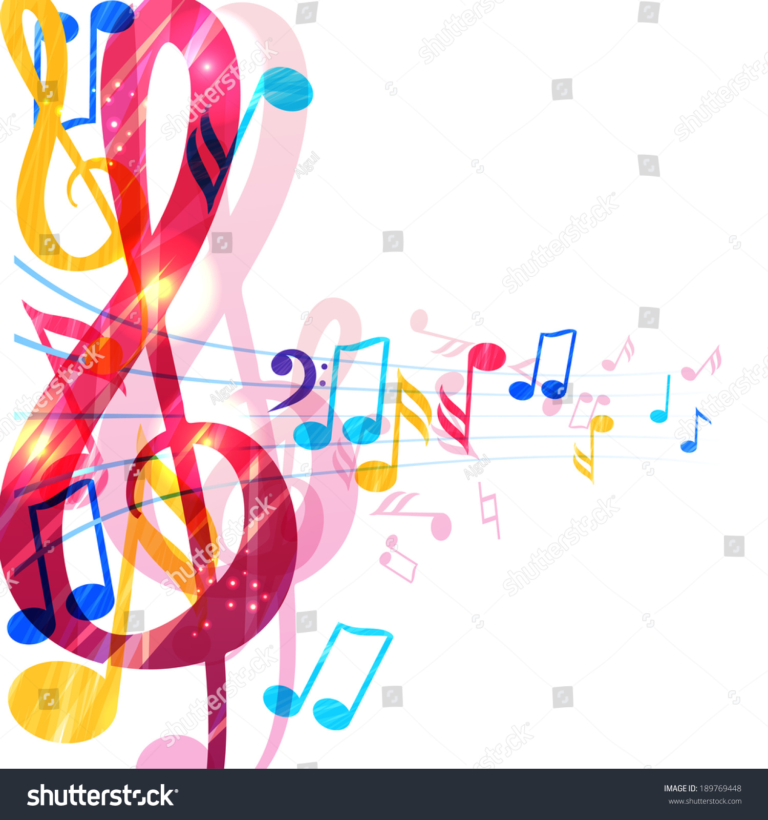 Various Music Notes On Stave Vector Stock Vector (Royalty Free) 189769448