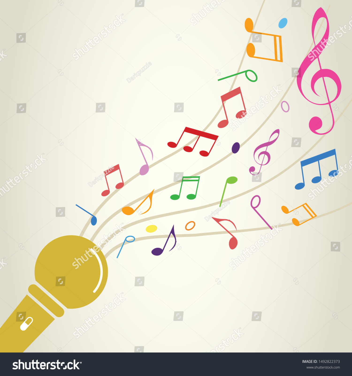 Various Music Notes Microphone Vector Illustration Stock Vector ...