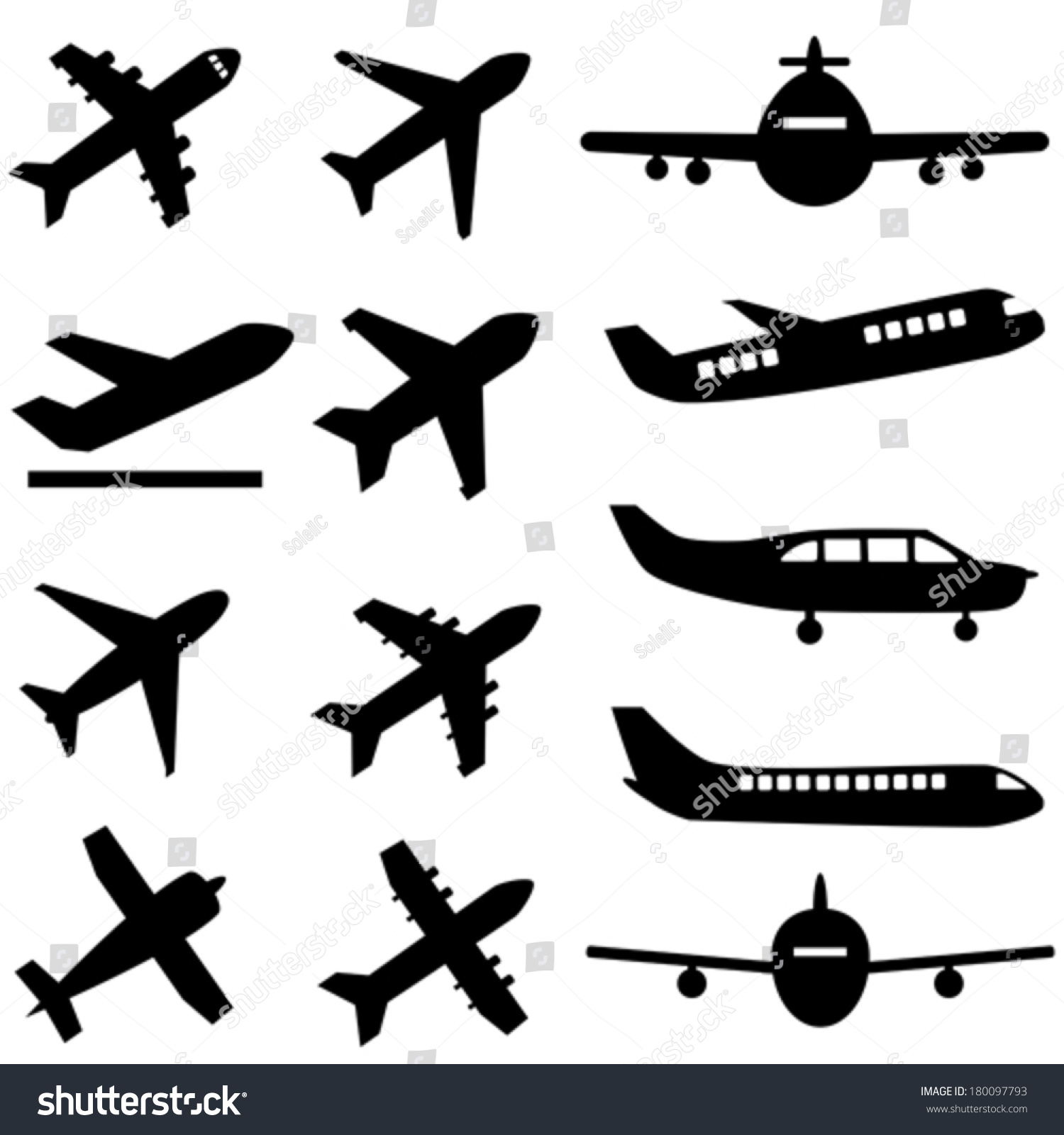 Various Planes Black 스톡 벡터(로열티 프리) 180097793 | Shutterstock