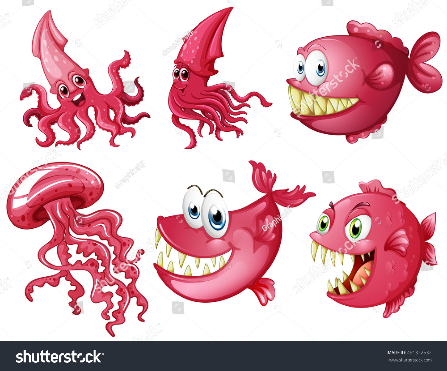 Various Red Sea Creatures: เวกเตอร์สต็อก (ปลอดค่าลิขสิทธิ์) 491322532 ...