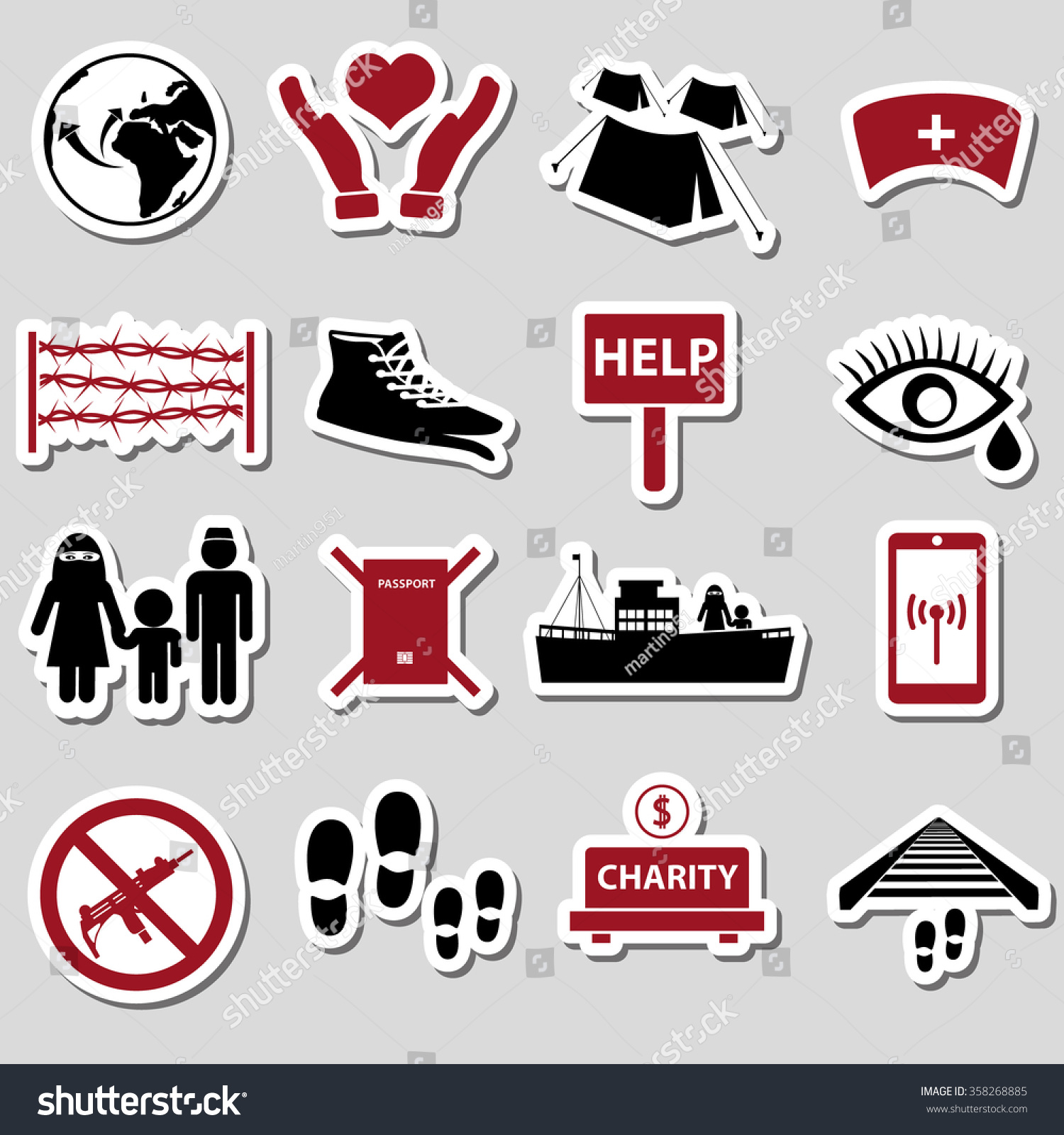 Various Simple Refugees Theme Stickers Set Stock Vector (Royalty Free ...