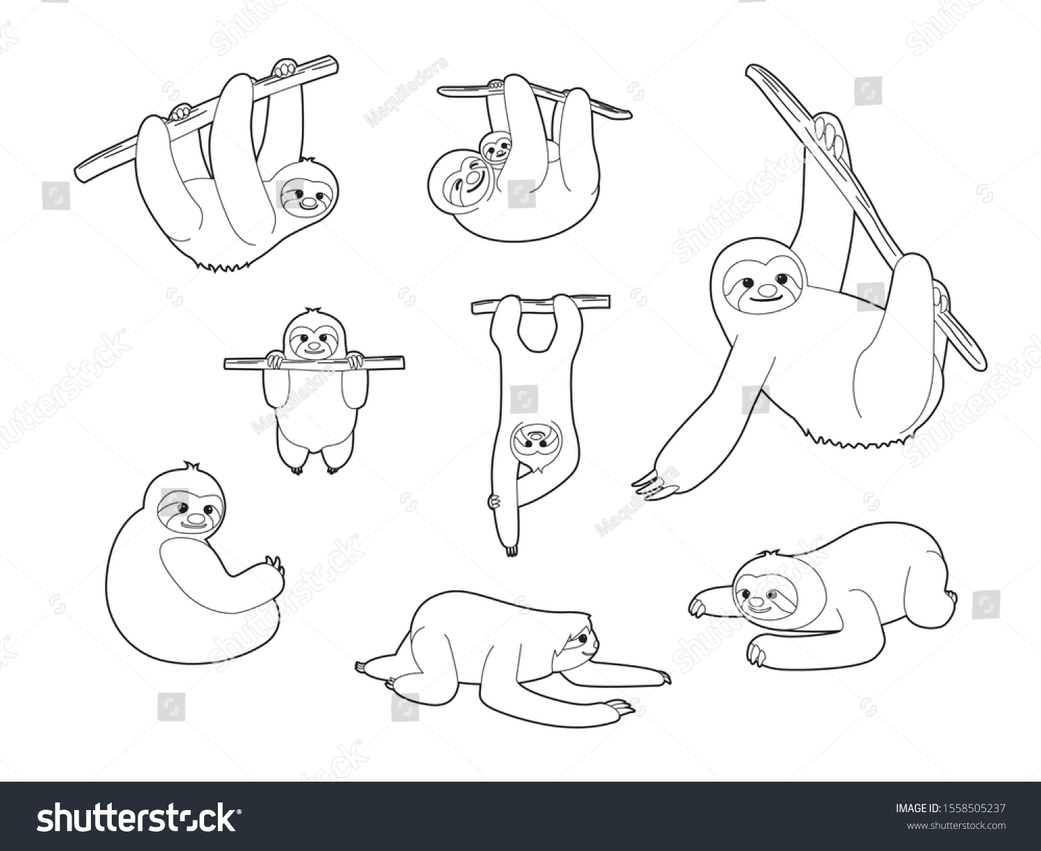 Various Sloth Pose Cute Cartoon Vector Stock Vector (Royalty Free ...
