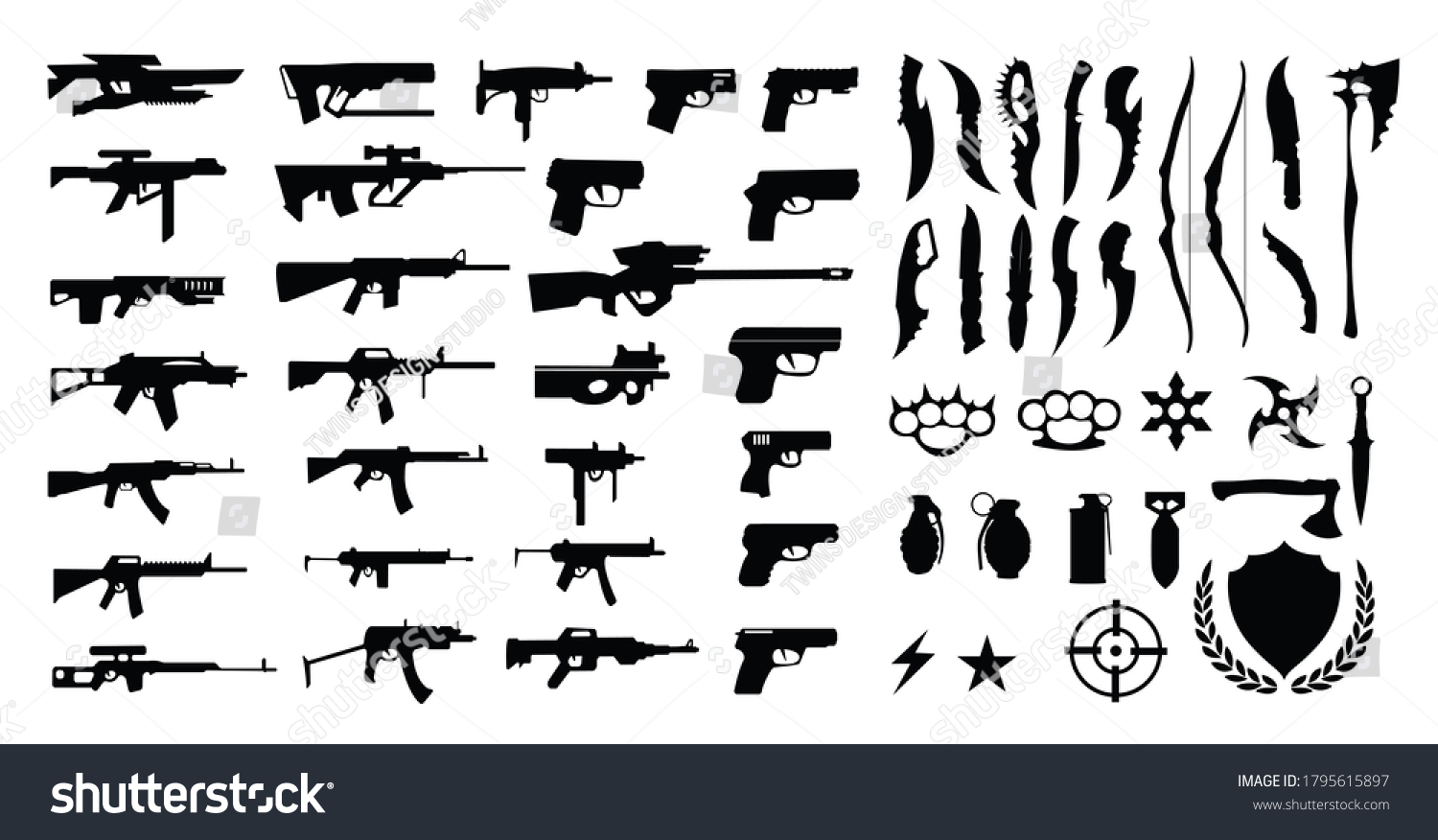 Various Weapons Vector Illustration Isolated On: เวกเตอร์สต็อก (ปลอดค่า ...
