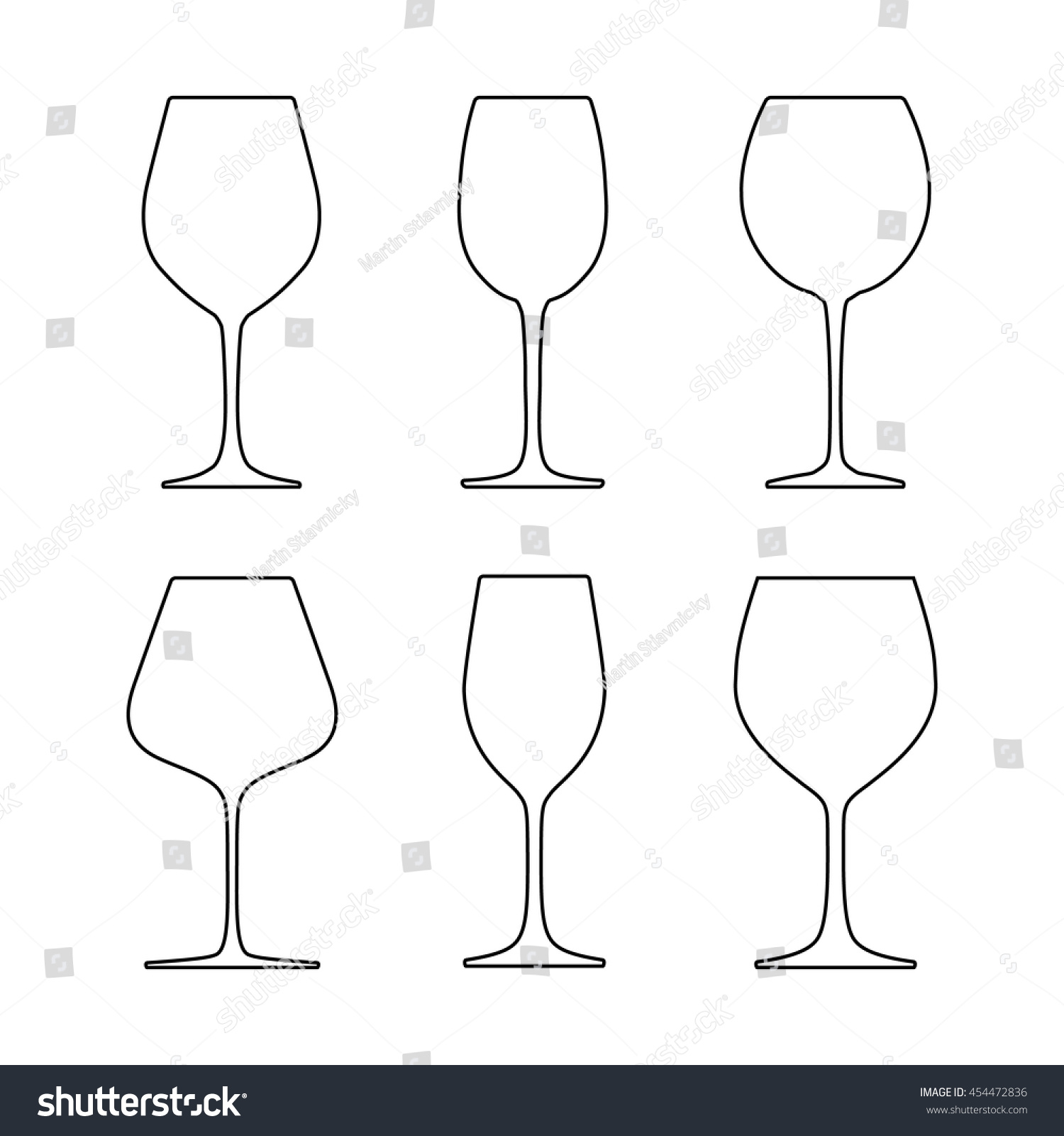 Various Wine Glasses Outline Vector Illustration: เวกเตอร์สต็อก (ปลอด ...
