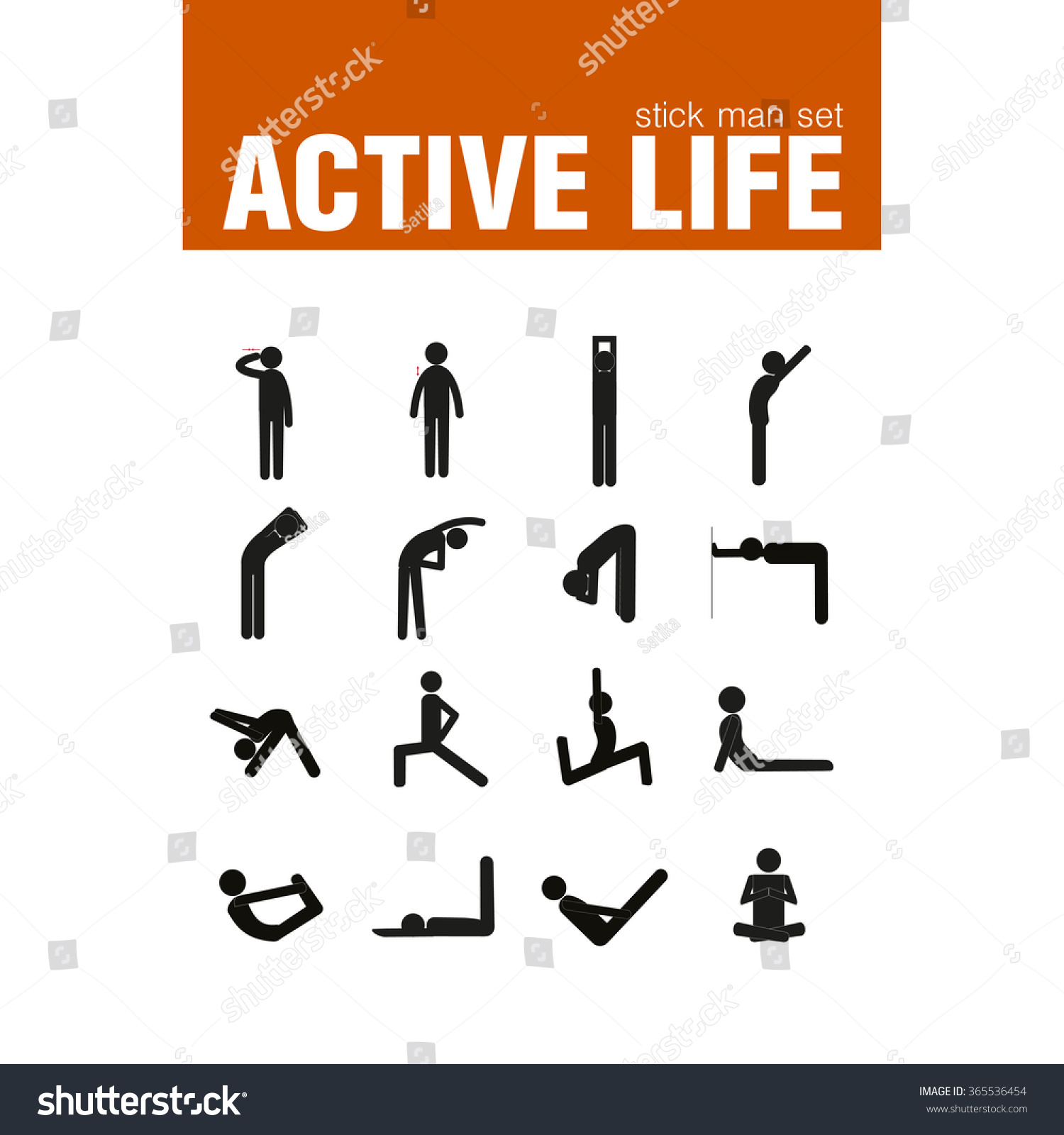 Vector Active Warmup Exercises Stick Man Stock-vektorgrafik 365536454 ...