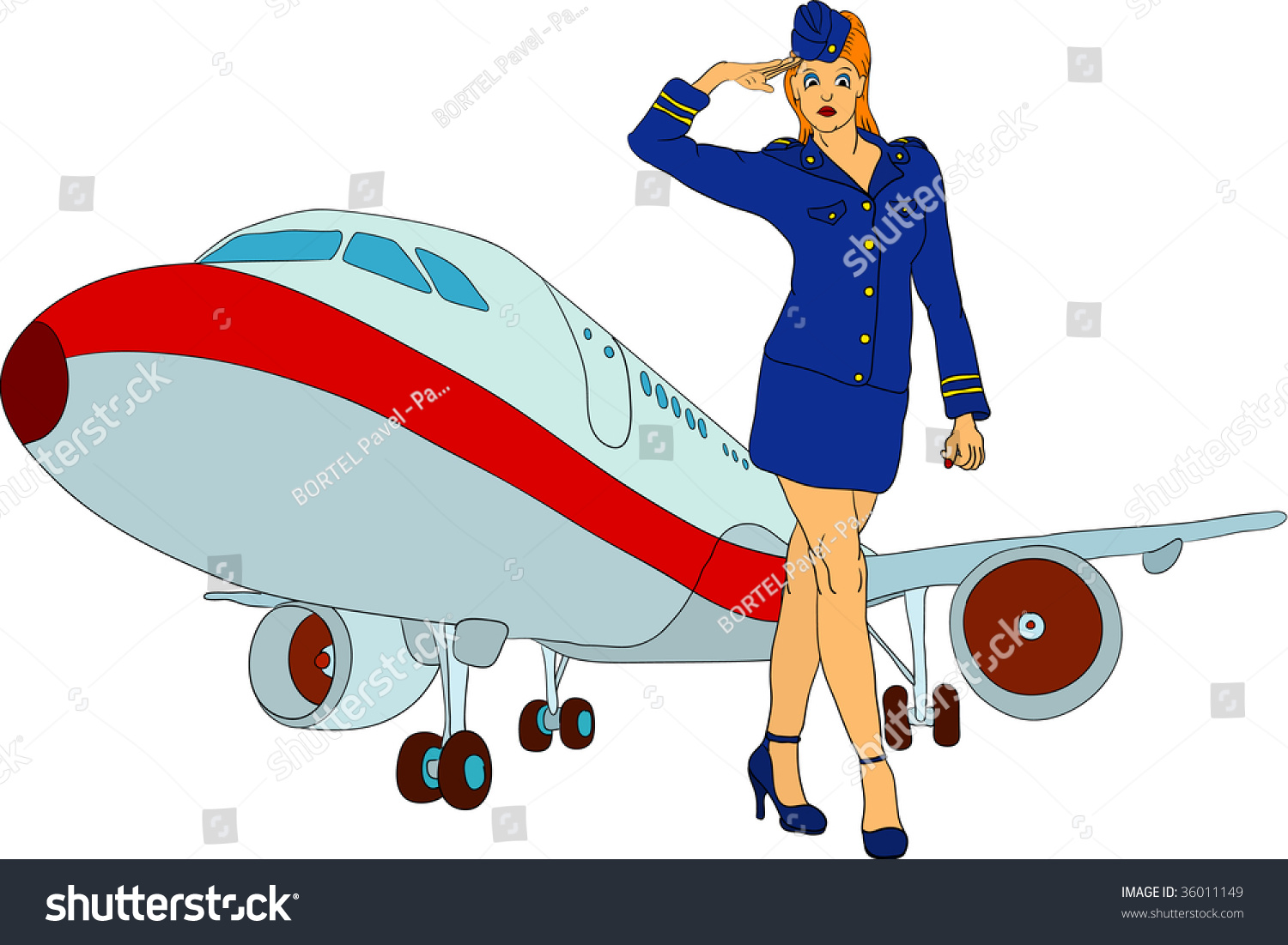 Vector Airhostess Plane Isolated On Background Stock Vector (Royalty ...