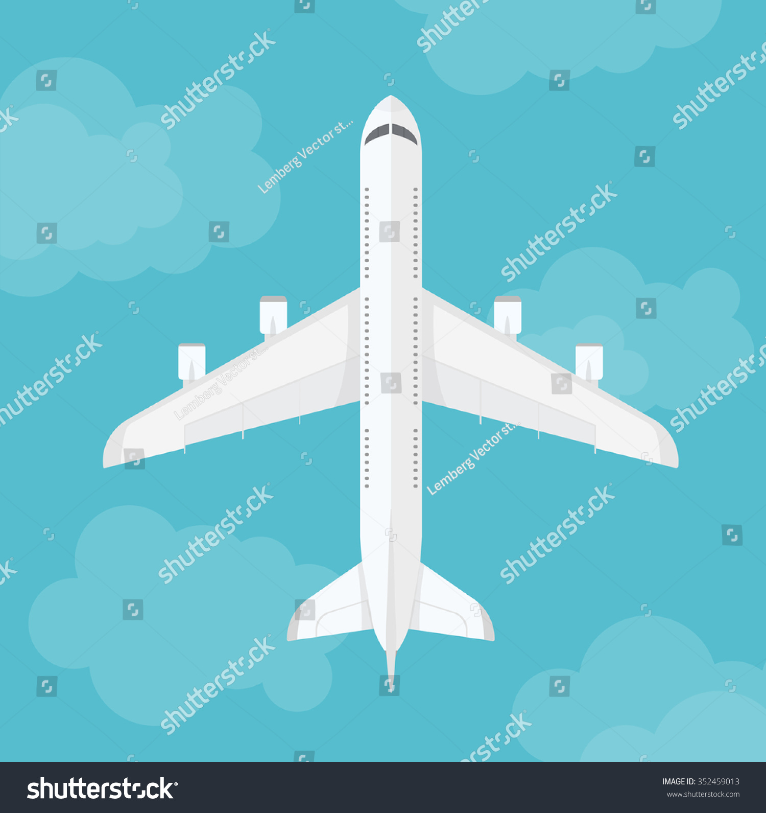 Vector Airplane Top View Near Clouds: เวกเตอร์สต็อก (ปลอดค่าลิขสิทธิ์ ...