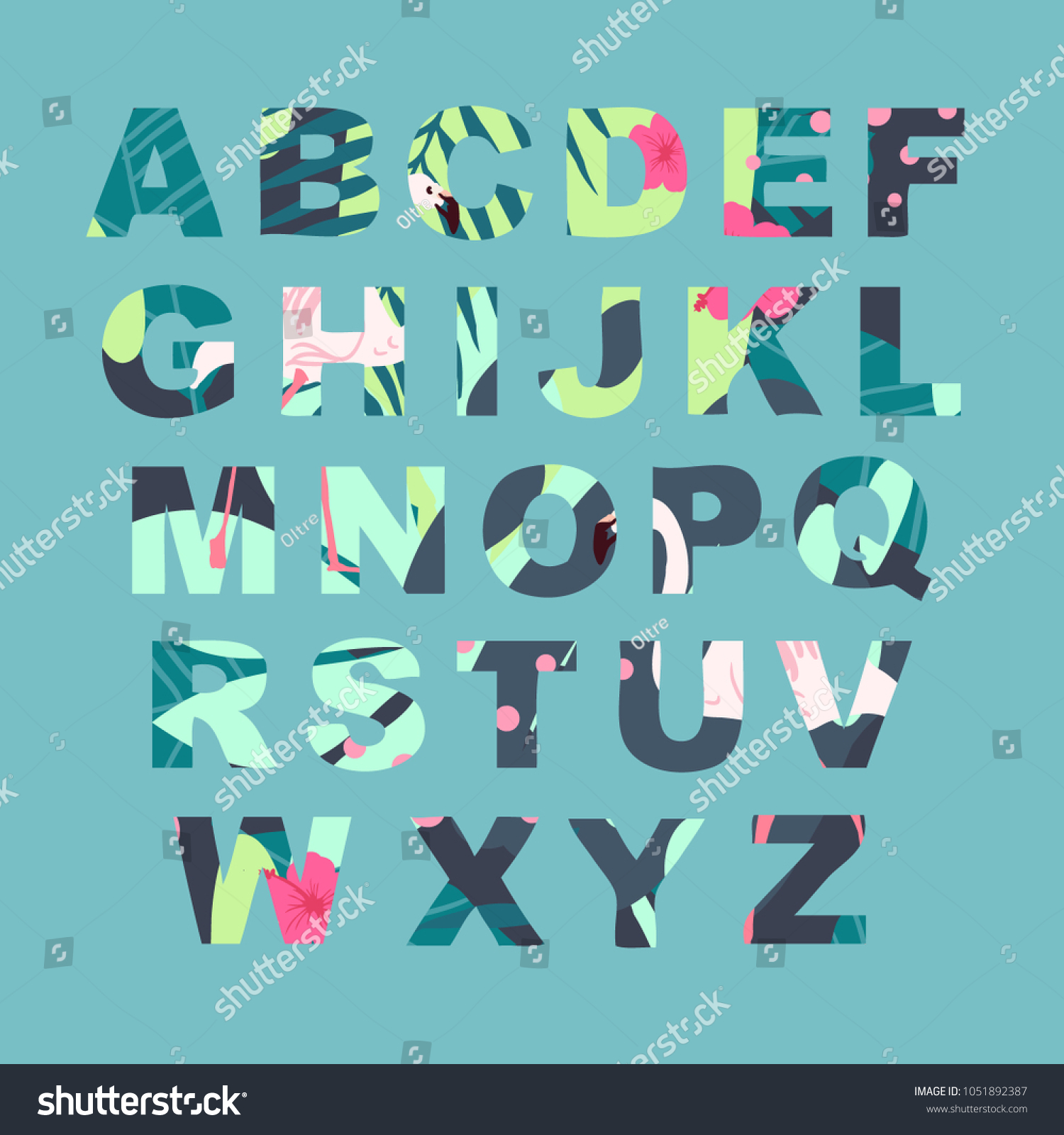 Vector Alphabet Set Retro Tropical Letters Stock Vector (Royalty Free ...