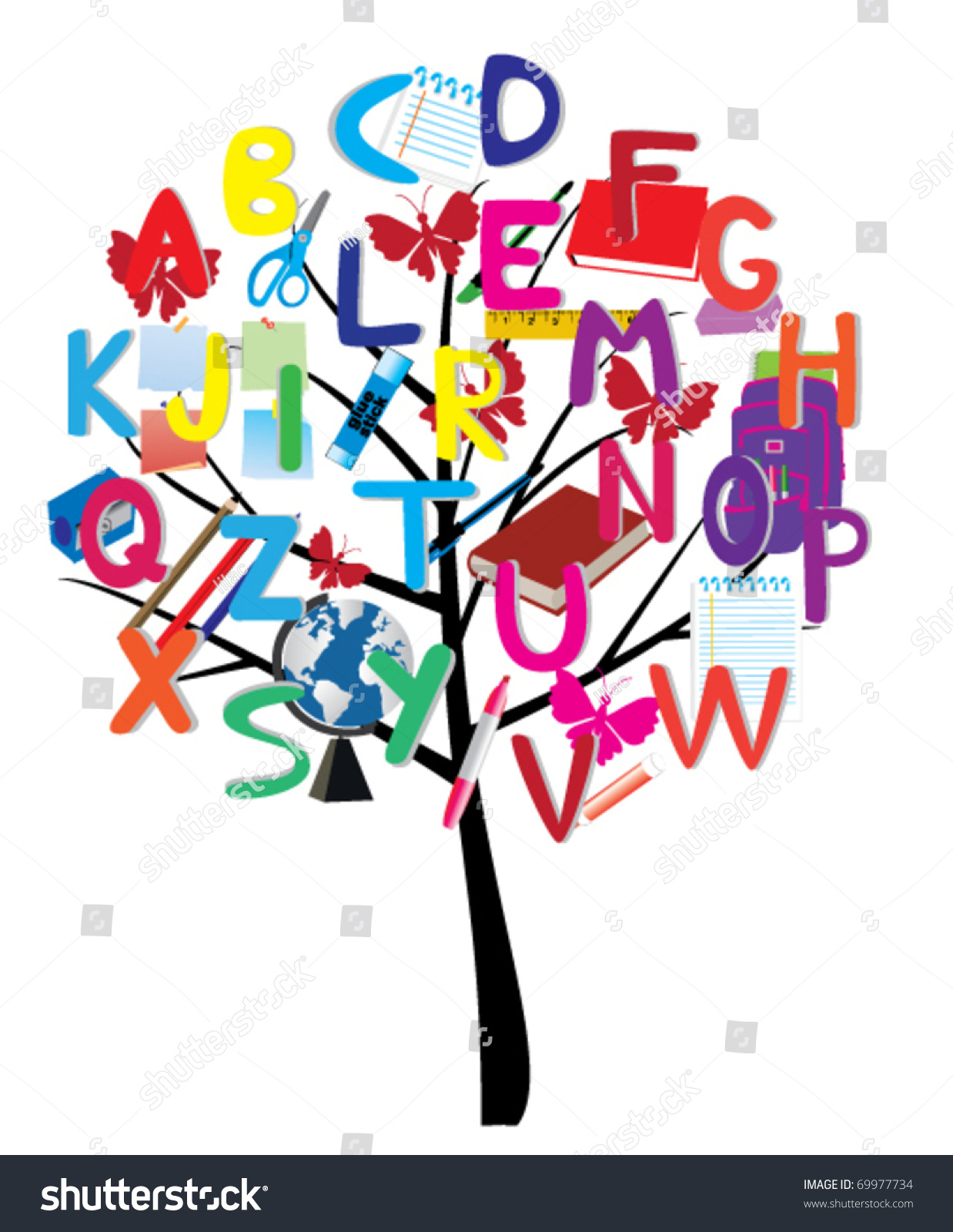 Vector Alphabet Tree Letters School Items Stock Vector (Royalty Free ...