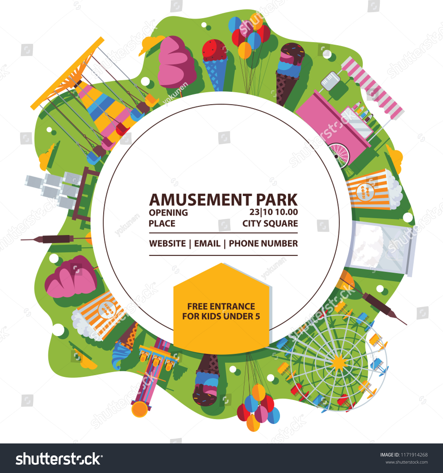 Vector Amusement Park Poster Bright Composition: เวกเตอร์สต็อก (ปลอดค่า ...